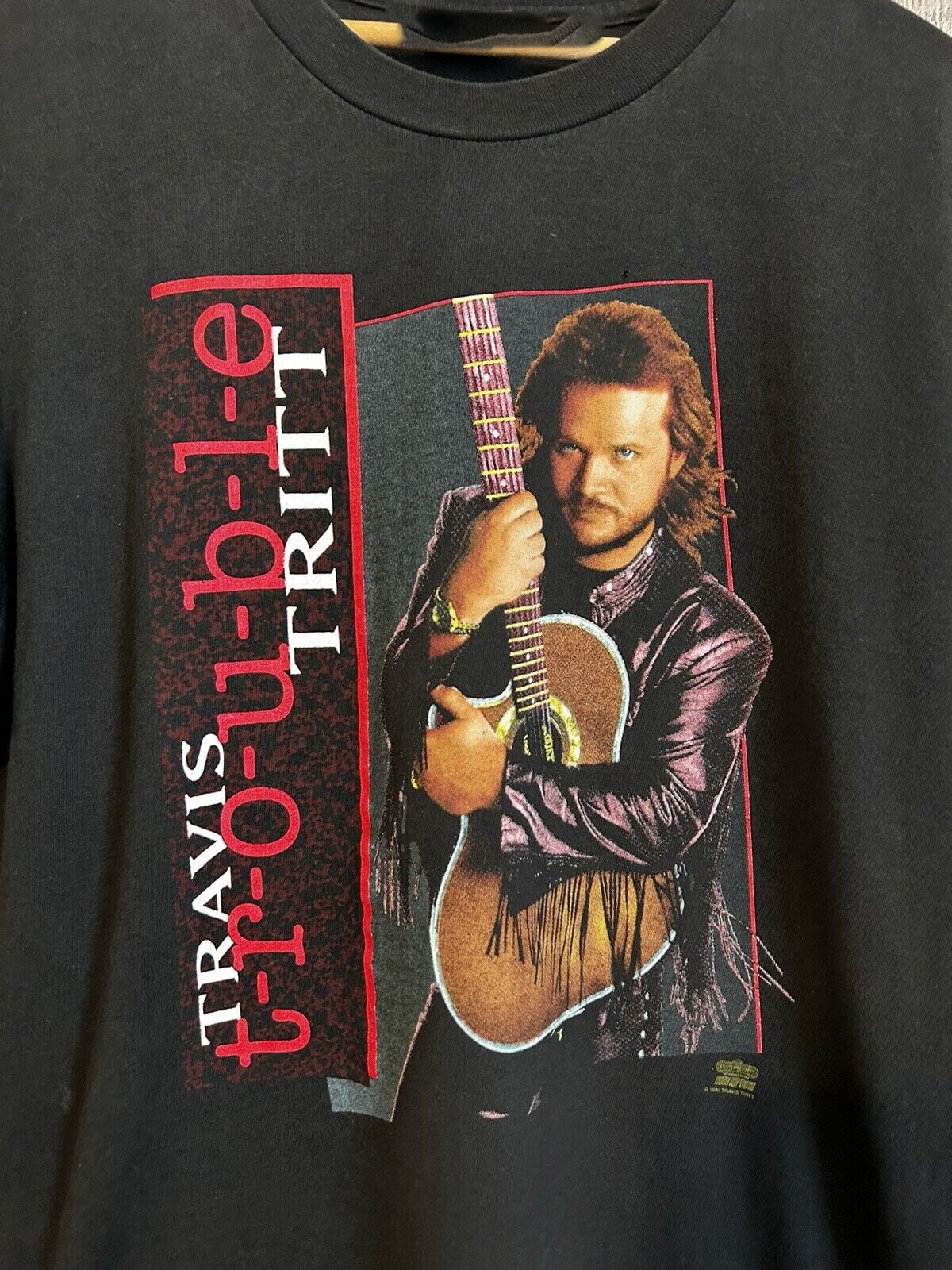 90s Travis Trouble Tritt Tee Gift For Fan Black All Size Shirt CC103 ...