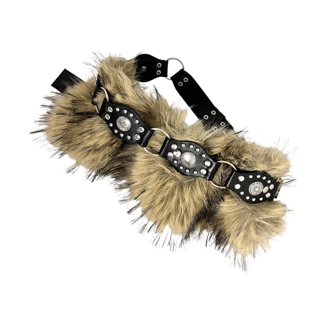 90s Western Type Waistband Punk Studded Faux Leather Furry Belt for ...