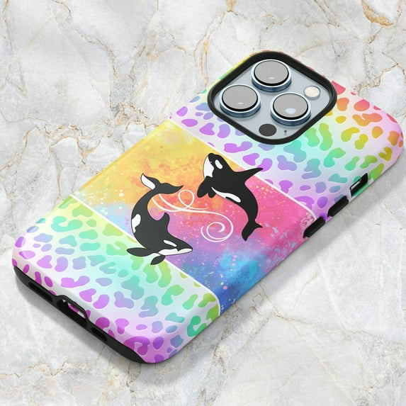 90s Y2K Orca Whale Rainbow Animal Print Phone Case with iPhone 17 to 11 ...