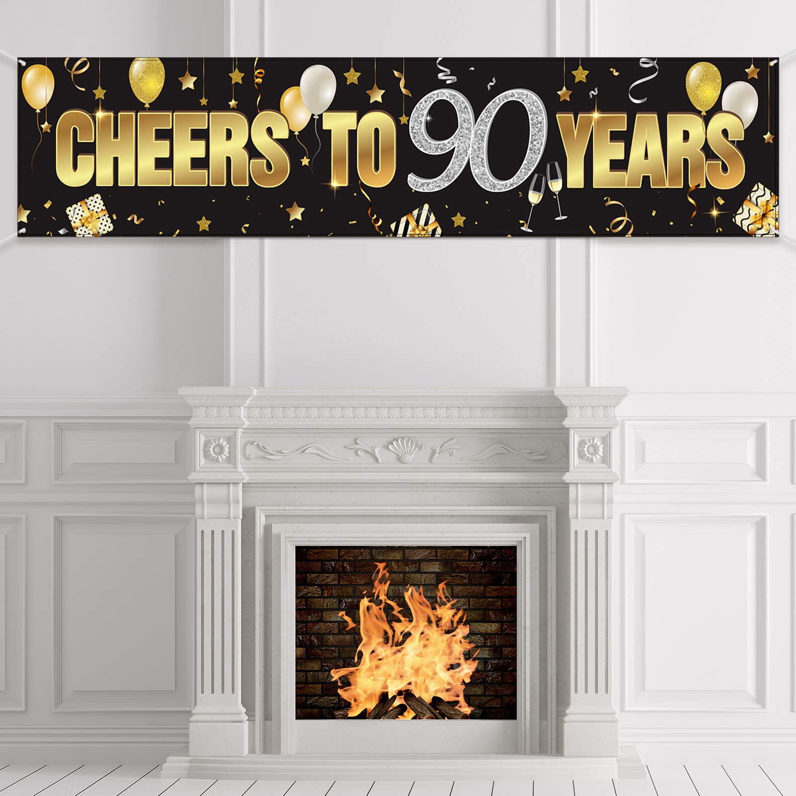90th Birthday Banner Happy 90th Birthday Decoration with Cheers To 90 ...
