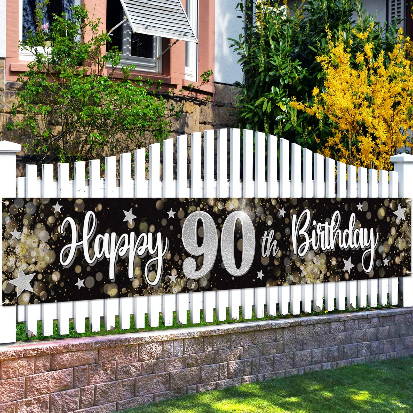 90th Birthday Banner Happy 90th Birthday Decoration with Cheers To 90 ...