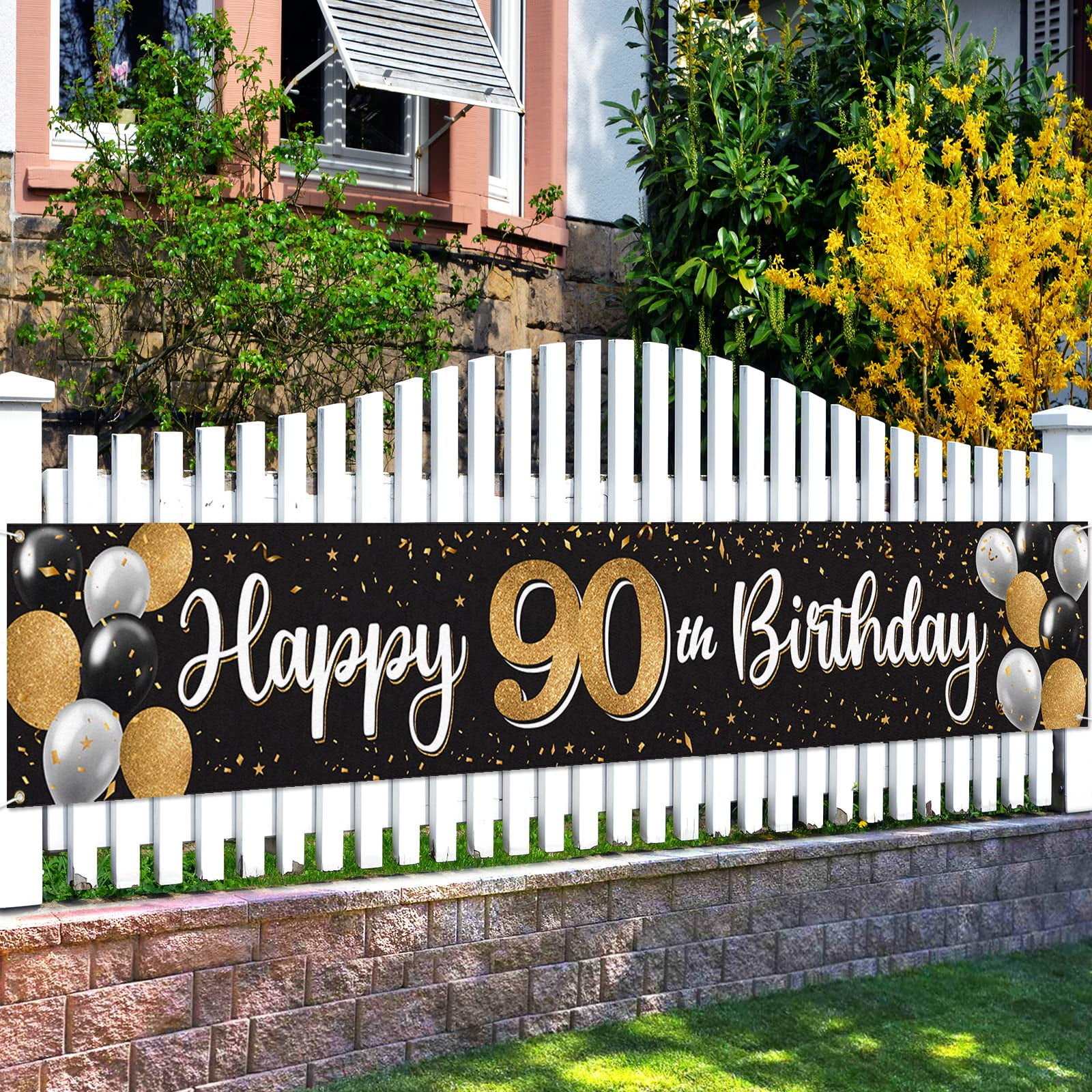 90th Birthday Banner Happy 90th Birthday Decoration with Cheers To 90 ...