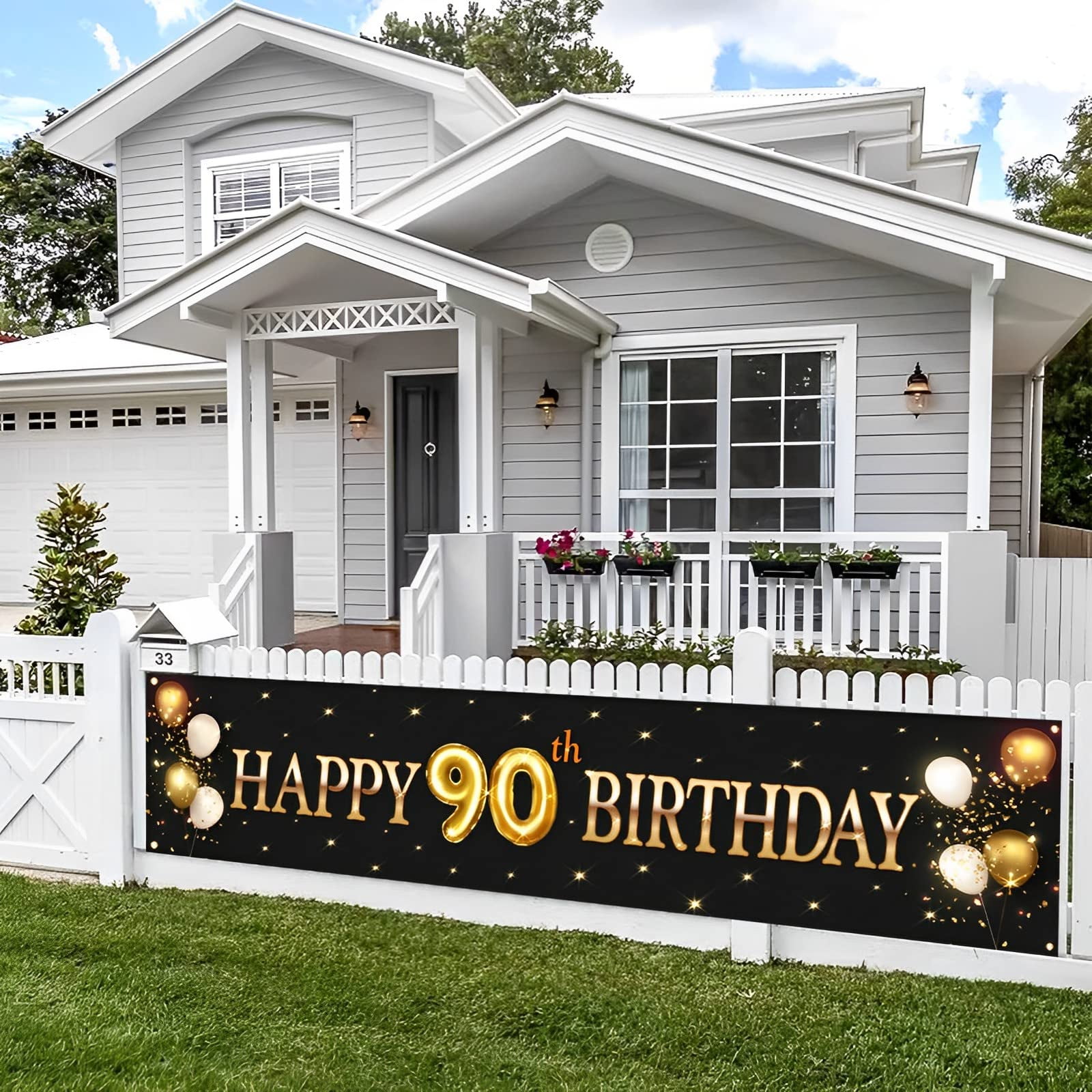 90th Birthday Banner Happy 90th Birthday Decoration with Cheers To 90 ...