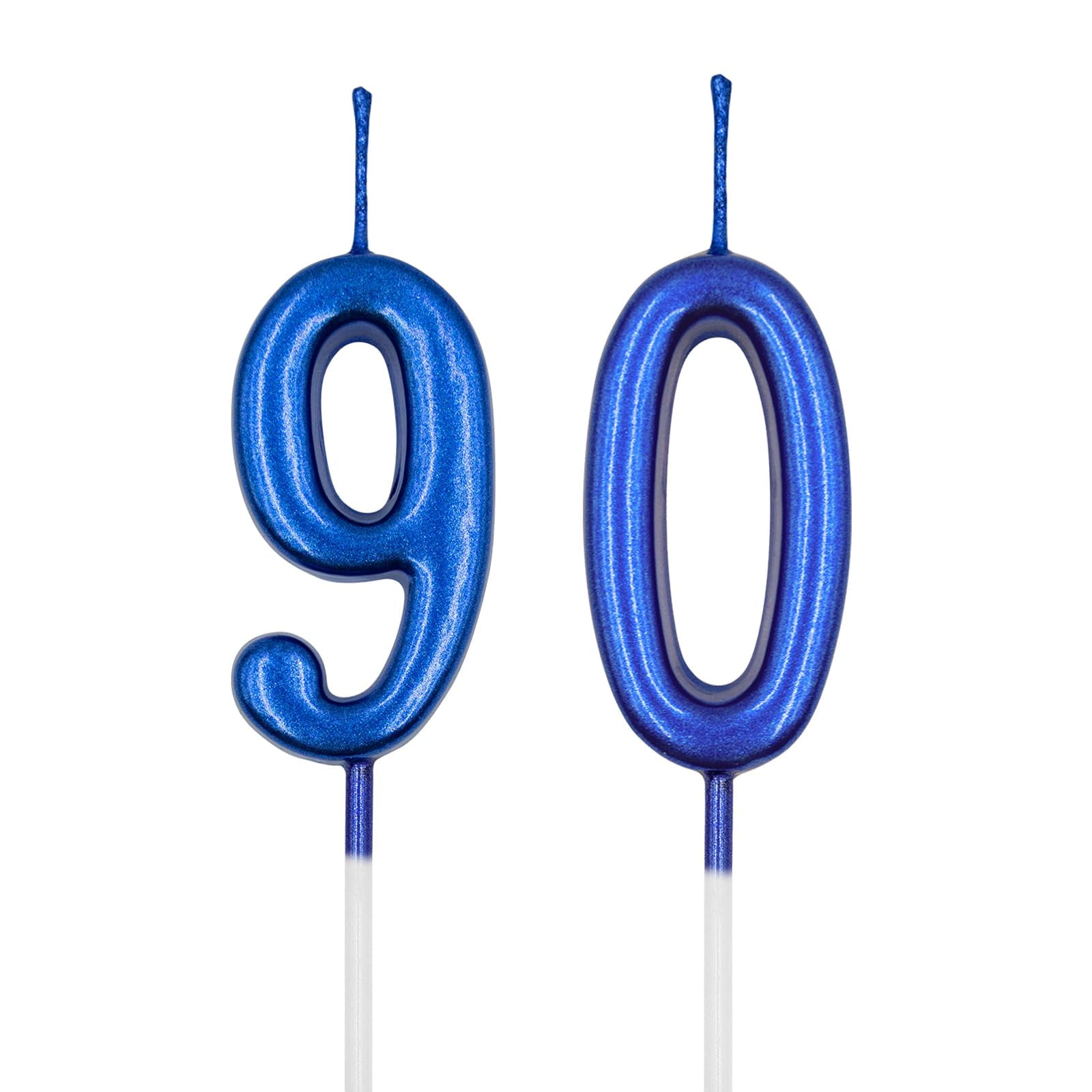 90th Birthday Candles, Blue Number 90 Candle for Cake, Happy Birthday Cake Topper Decoration for ...