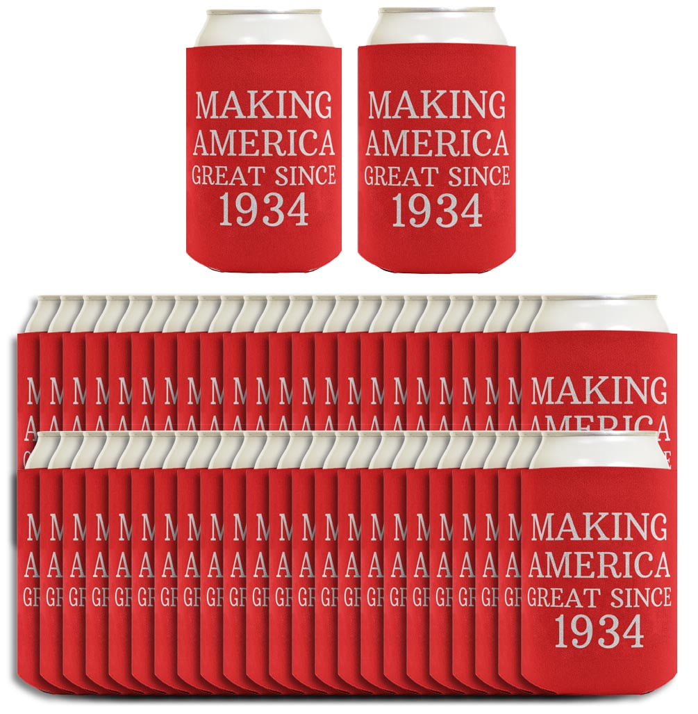 90th Birthday Coolie Making America Great Since 1934 96-pack Can Coolie Drink Coolers Coolies ...