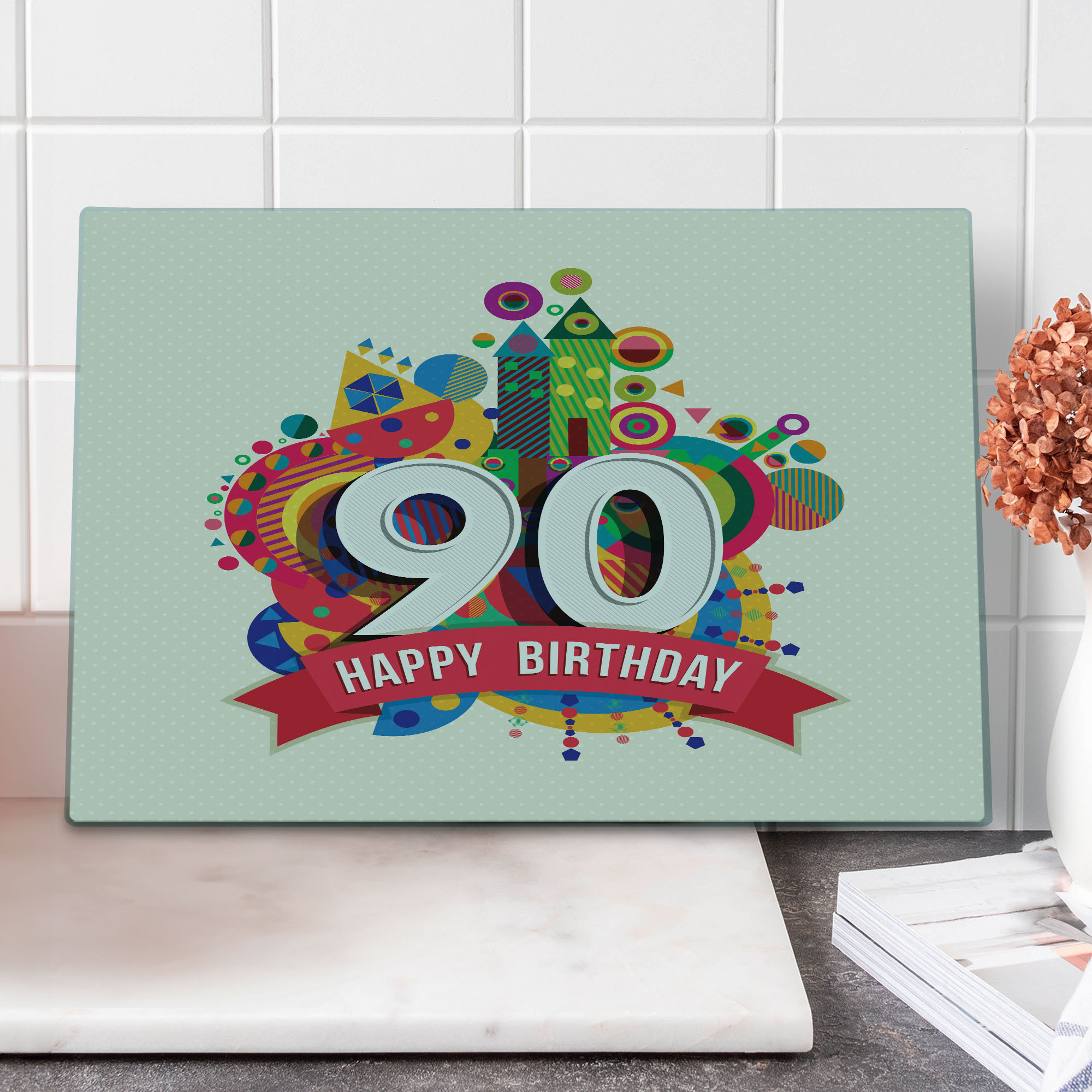 90th Birthday Cutting Board, Funky Pop Style Geometrical Fun ...