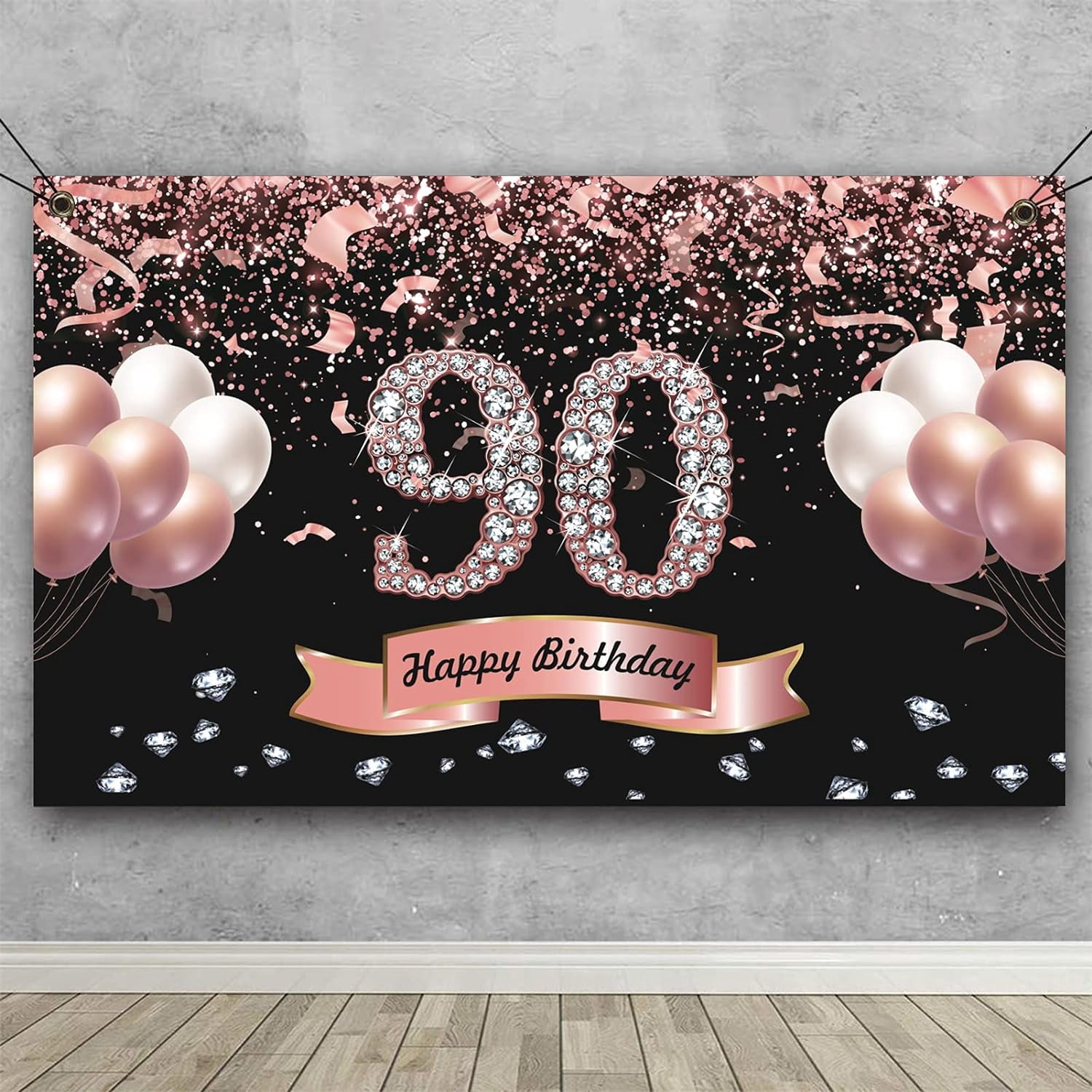90th Birthday Decorations for Women - Rose Gold 90th Birthday Backdrop ...