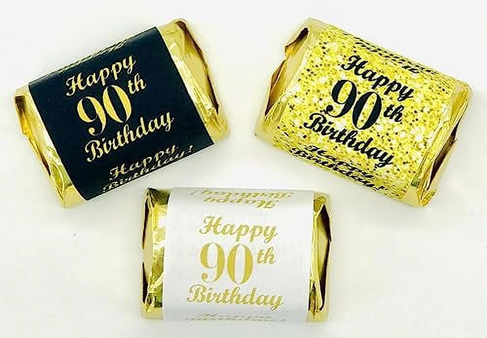 90th Birthday Nuggets Labels, Chocolate Candy Wrapper, (Set of 90) Candy Stickers; 3 Designs: 30 ...