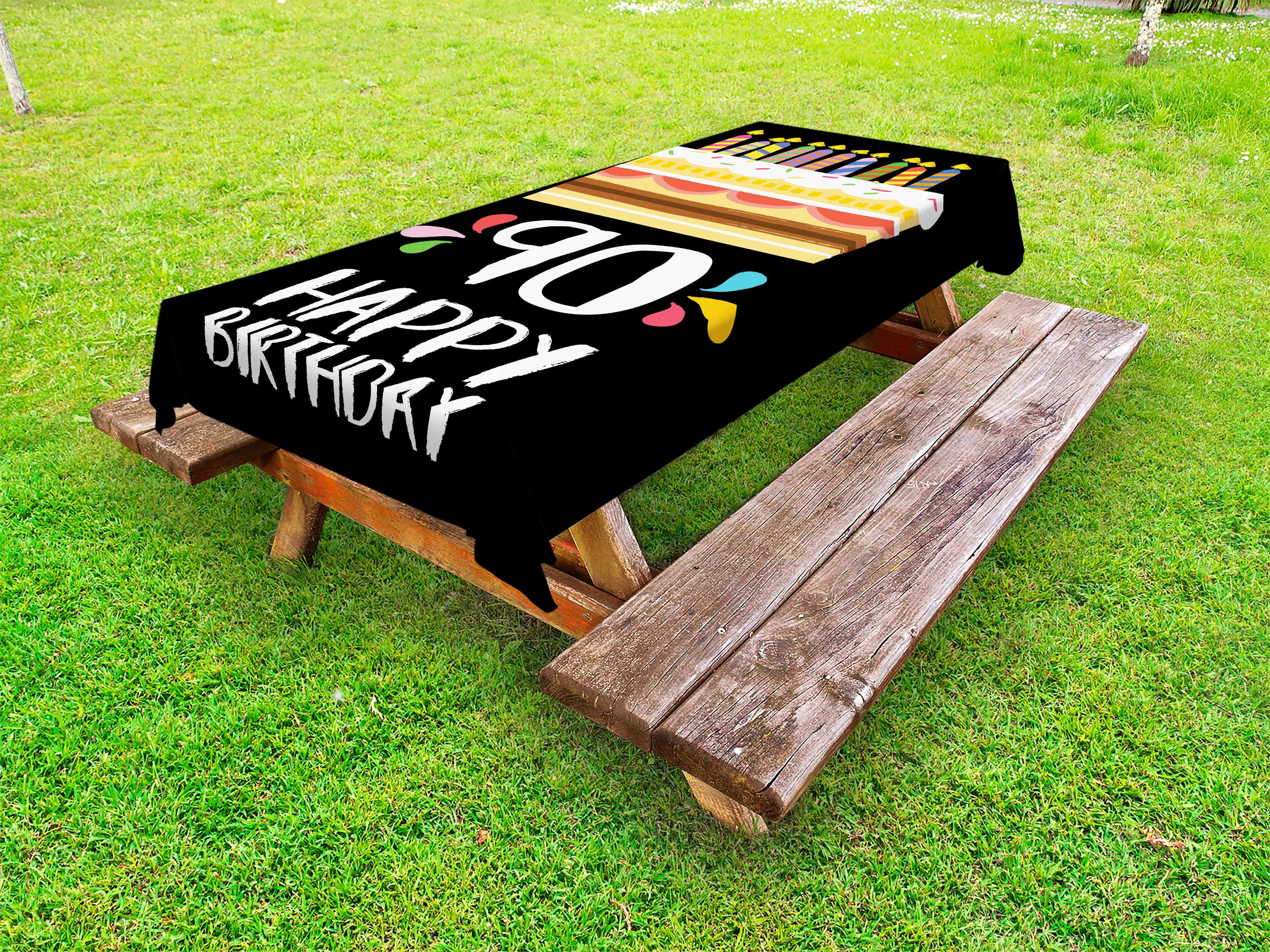 90th Birthday Outdoor Tablecloth, Colorful Party Set Up on a Black ...