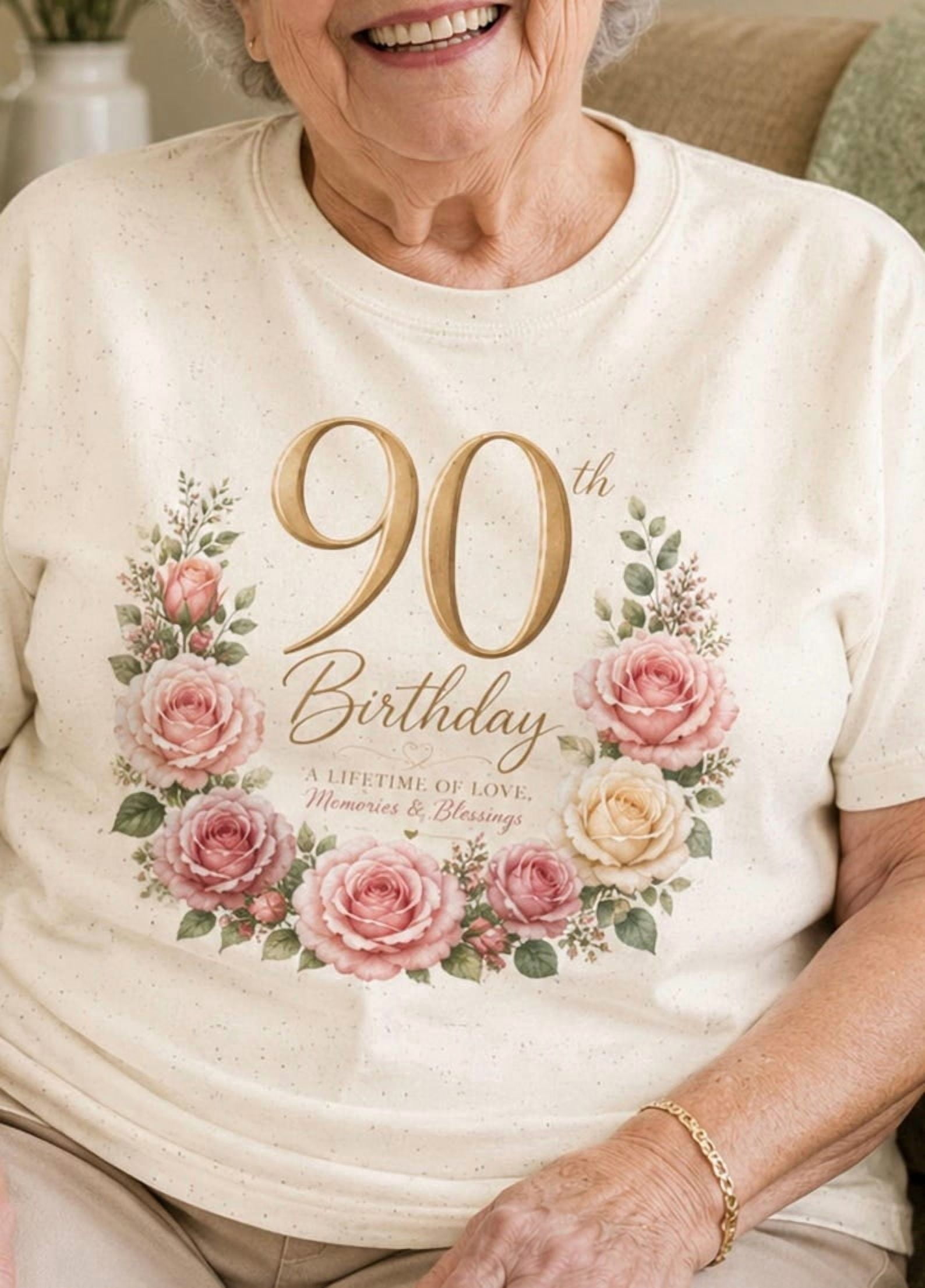 90th Birthday Shirt for Women, Floral 90th Birthday Tee, Grandma 90 ...