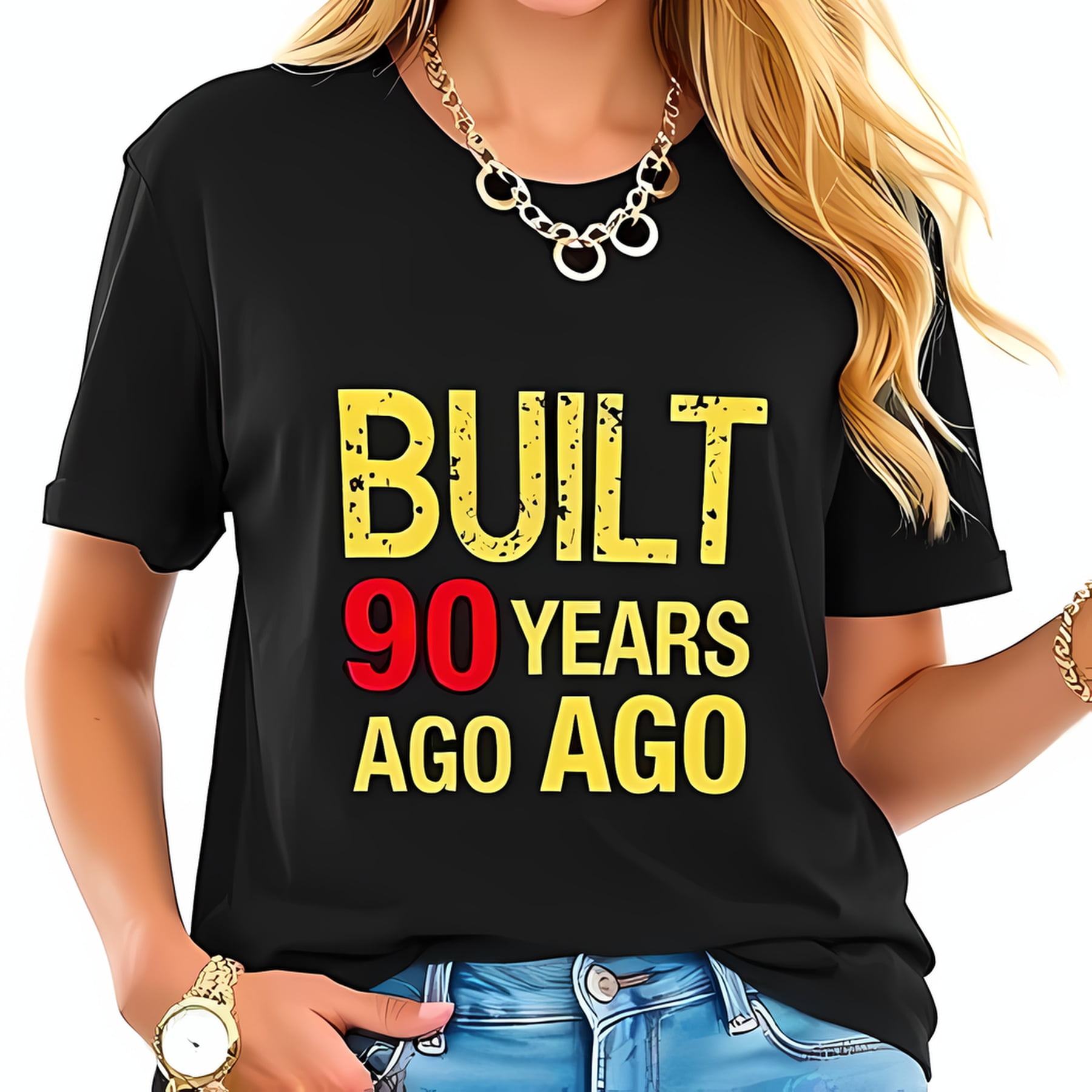 90th Birthday T-Shirt for Women - Vintage Style 'BUILT 90 YEARS AGO ...