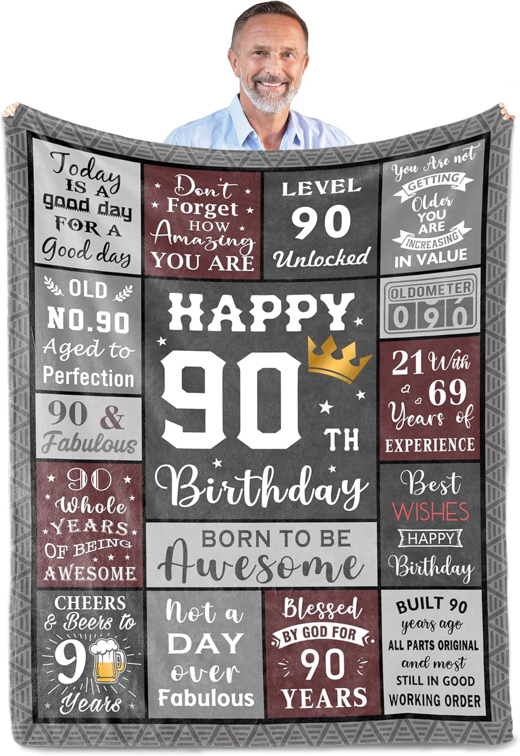 90th Blanket, 90 Year Old Birthday Gifts for Men, Gifts for 90 Year Old ...