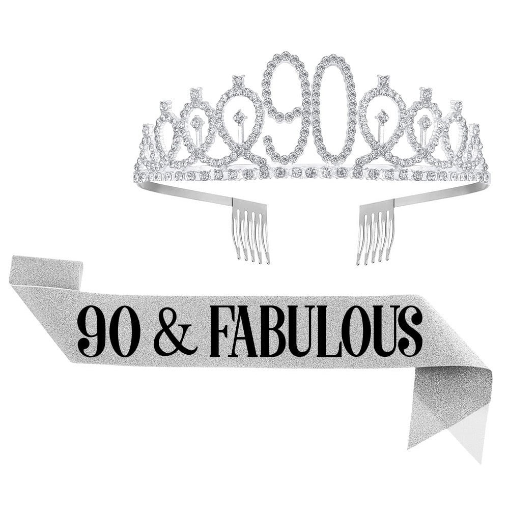 90th Brithday Sash and Crown hair band for Women, Birthday Crown for ...