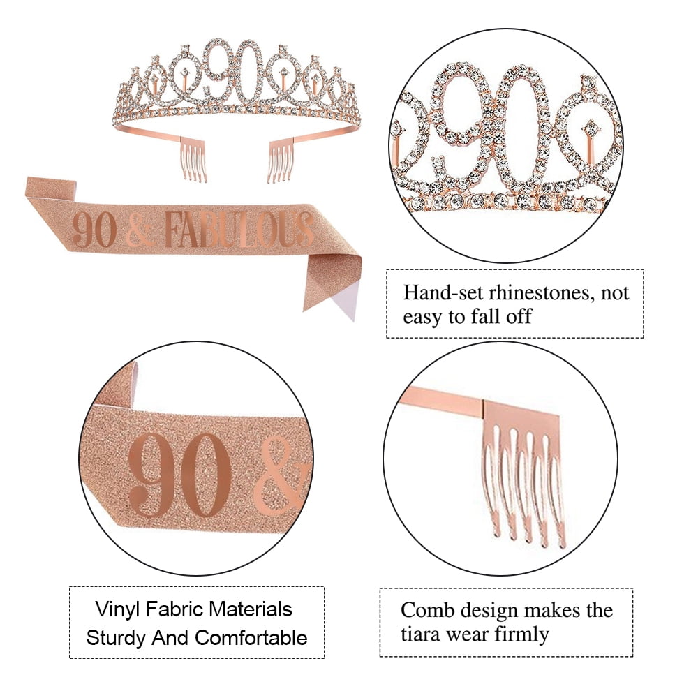 90th Brithday Sash and Crown hair band for Women, Birthday Crown for ...
