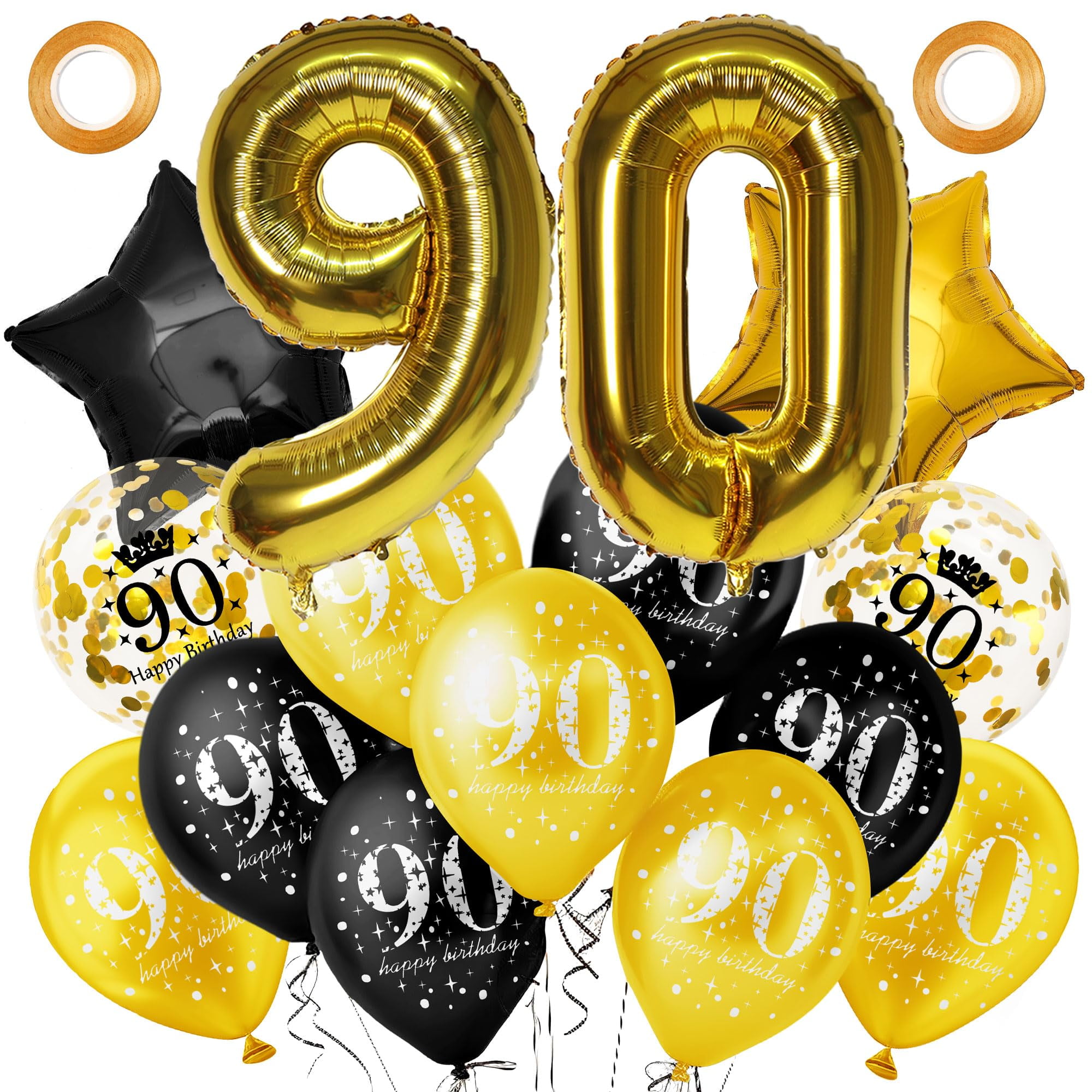 90th Happy BirthdayEGSC Decorations Coffetti Balloons Black Gold Number ...