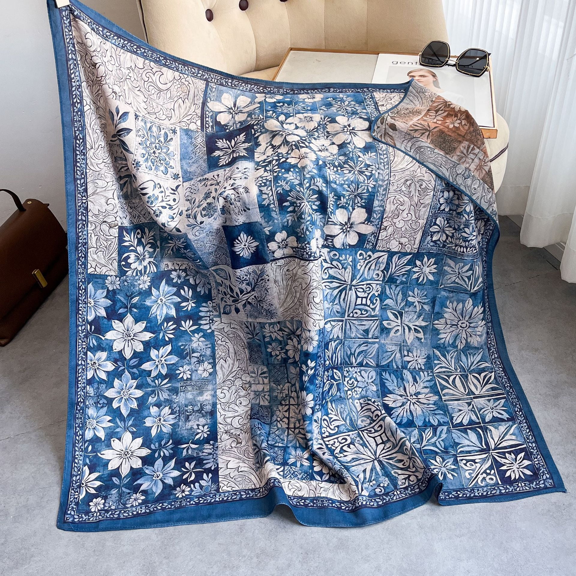 90x90cm Double-Sided Printed Square Scarf for Women - Breathable ...