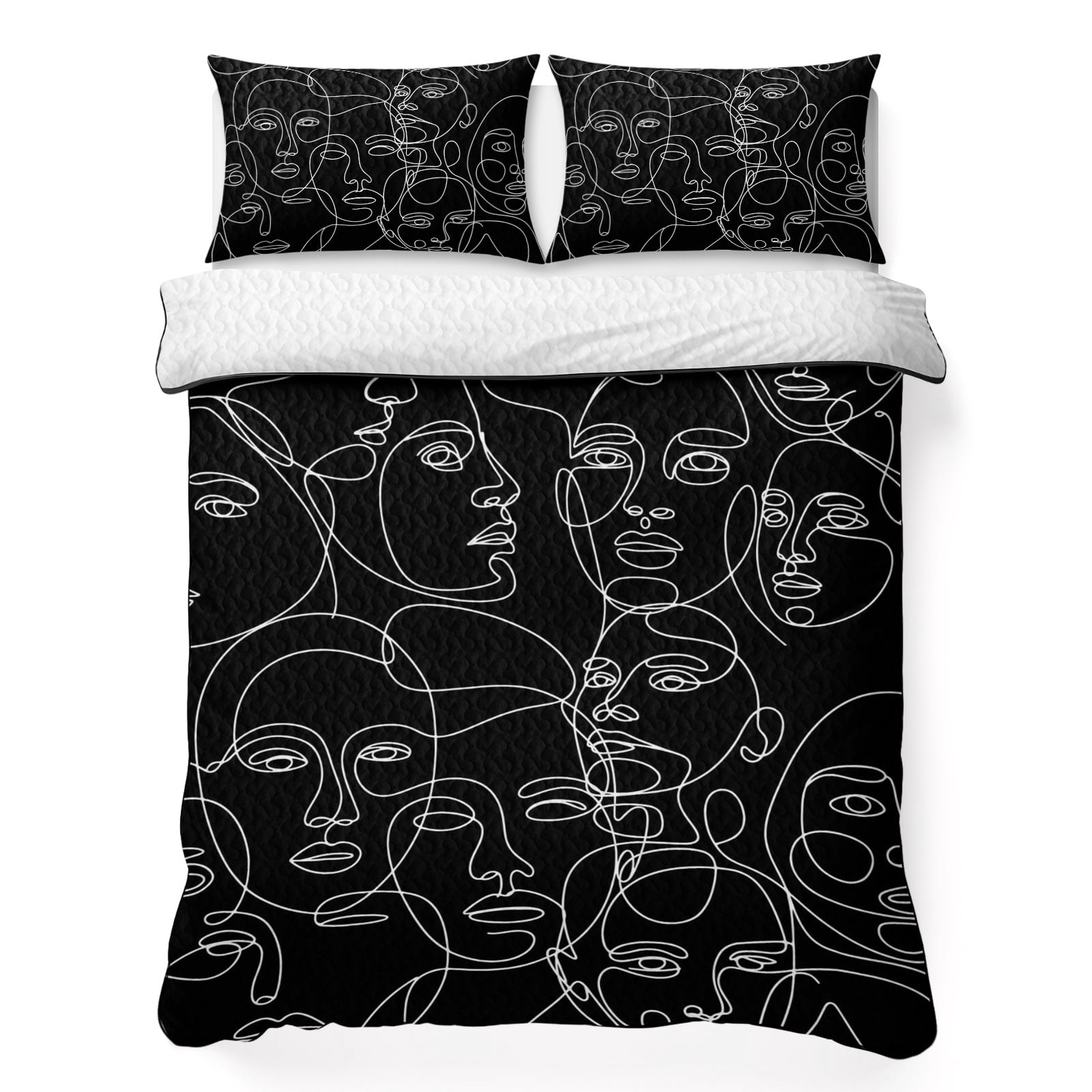 Queen Quilt Bedding Set Abstract Character Face Modern Line Arts ...
