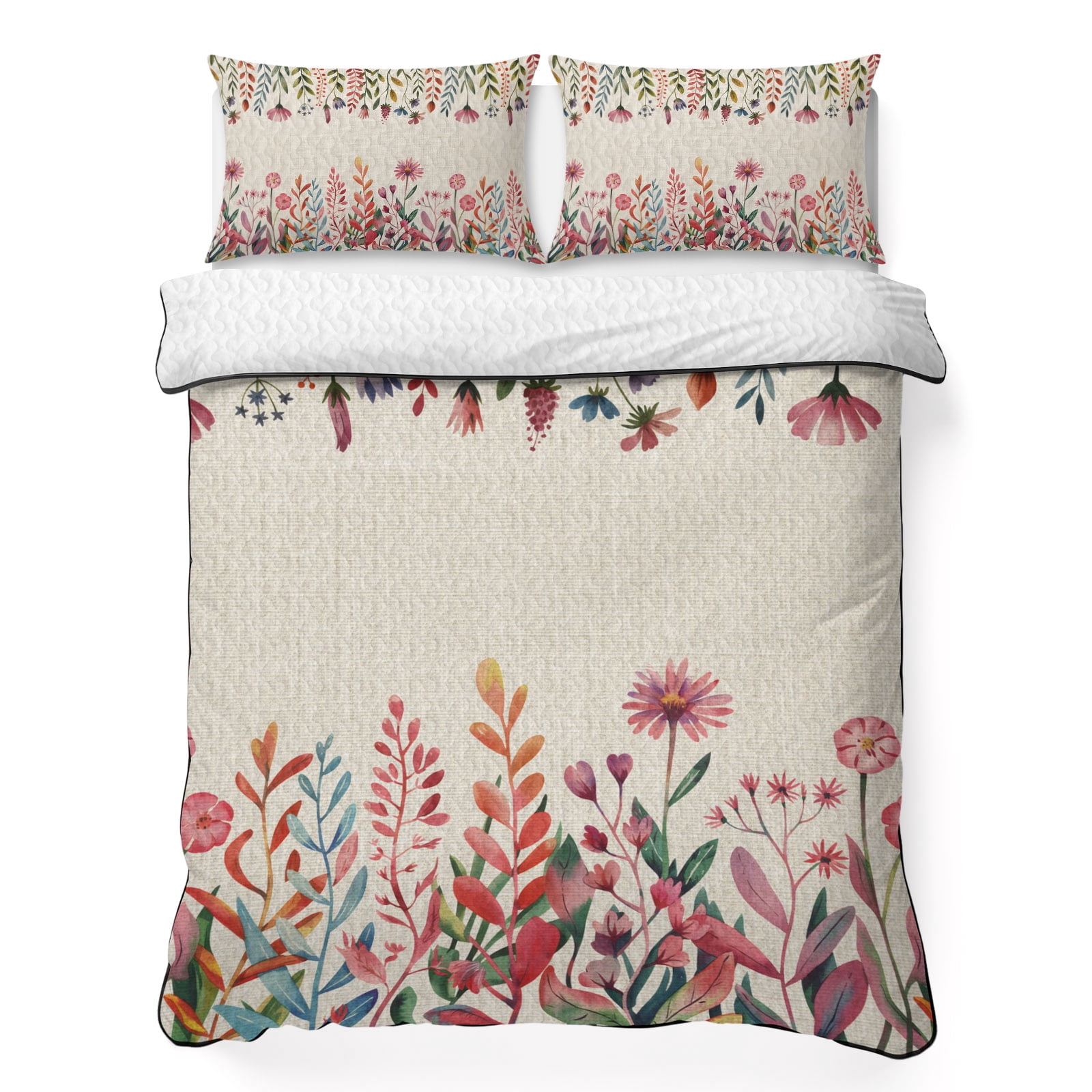 Queen Quilt Bedding Set Abstract Colorful Wild Flower Breathable Summer ...