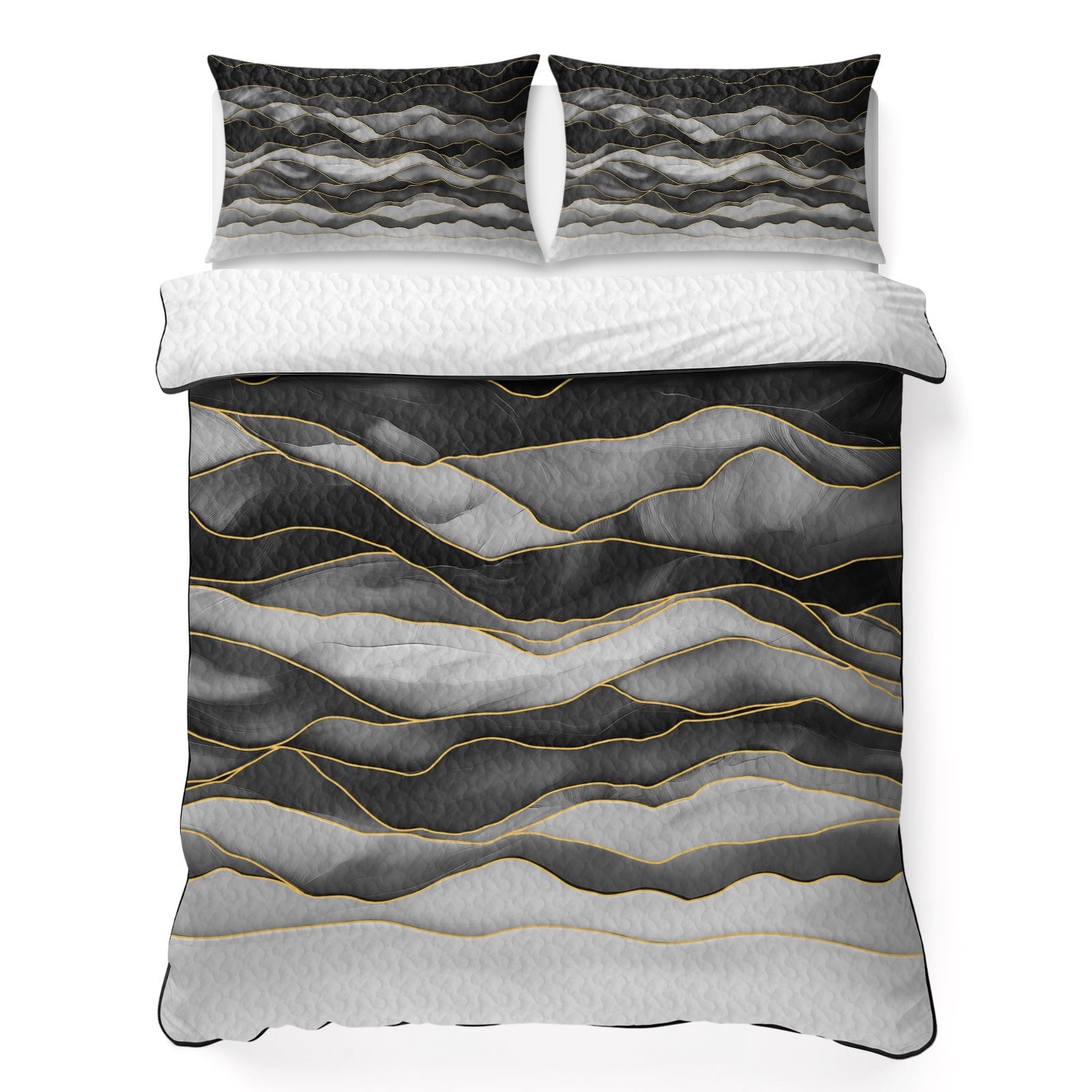 Queen Quilt Bedding Set Black Grey Color Gradient Art Breathable Summer ...