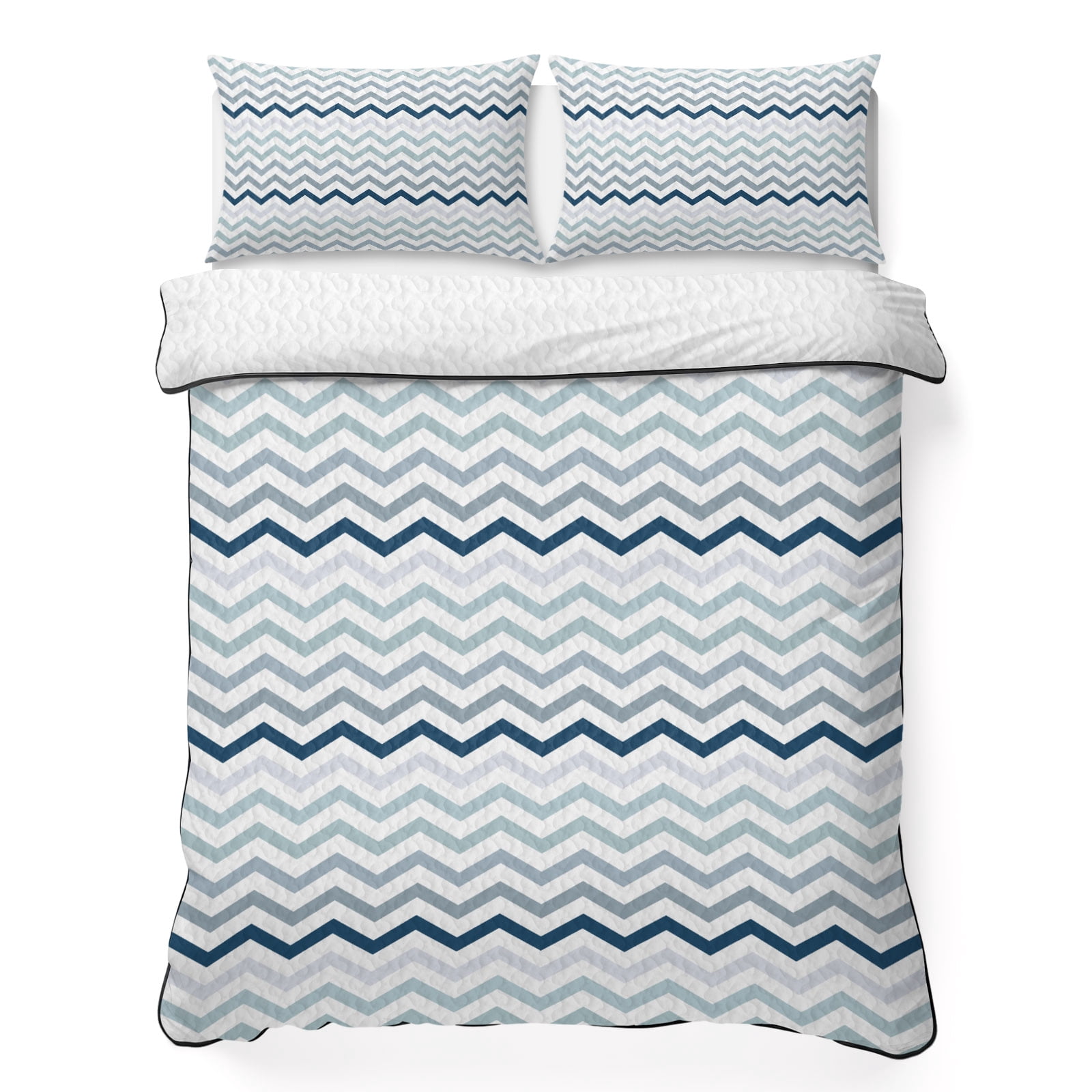 Queen Quilt Bedding Set Blue Gray Chevron Modern Geometric Art ...