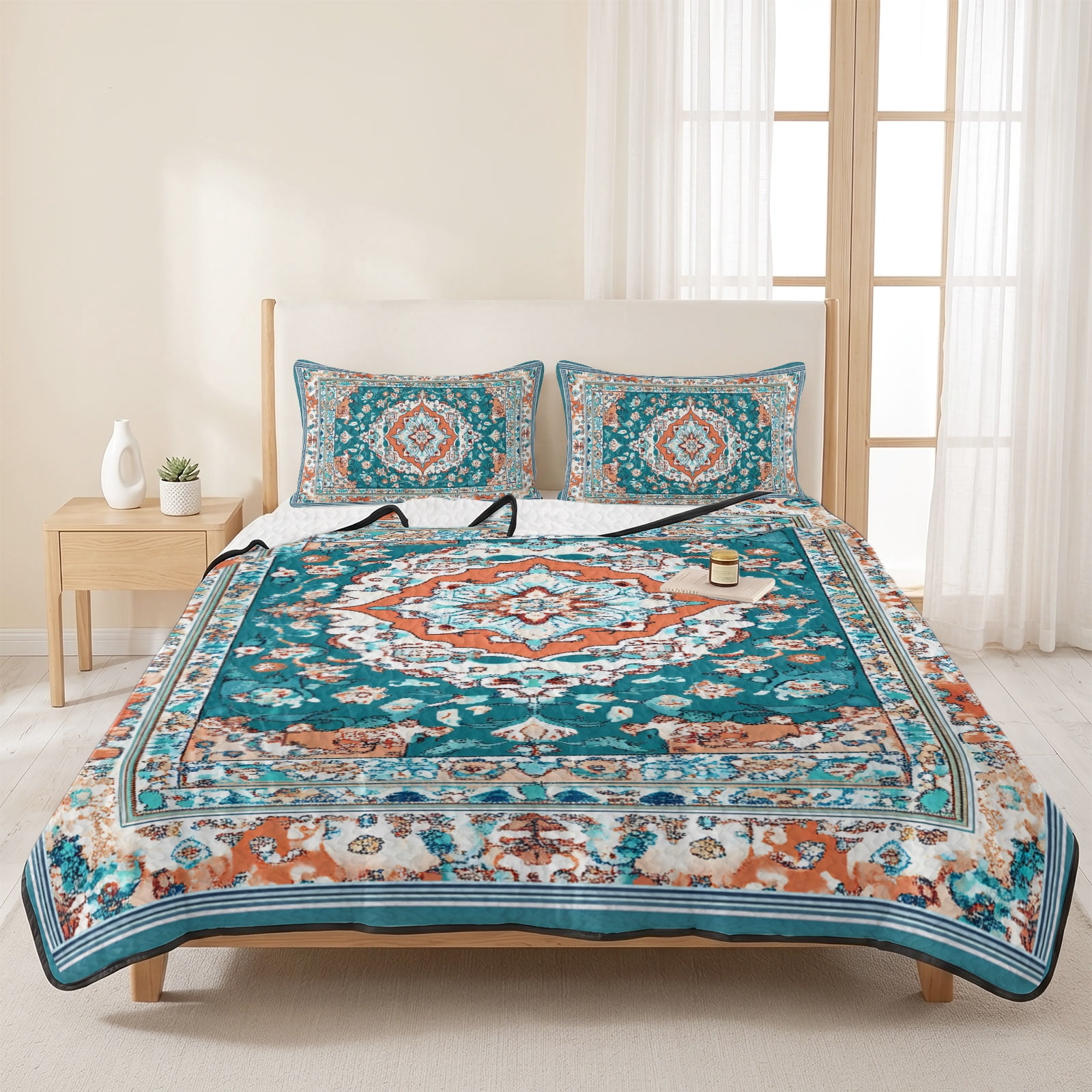 90x96in Quilt Bedding Set, Mid Century Abstract Minimalist Boho ...