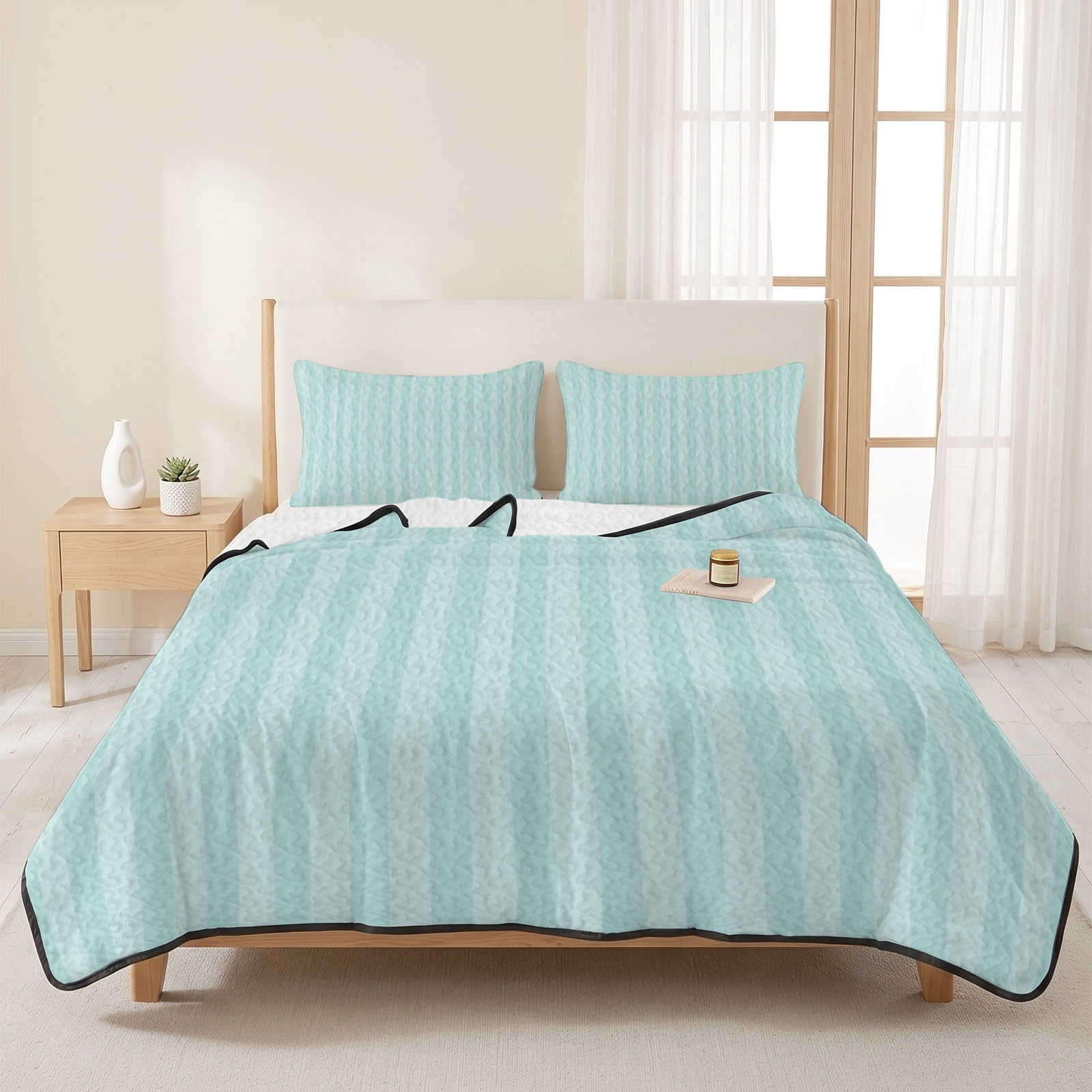 90x96in Quilt Bedding Set, Modern Vertical Stripes Lightweight Coverlet ...