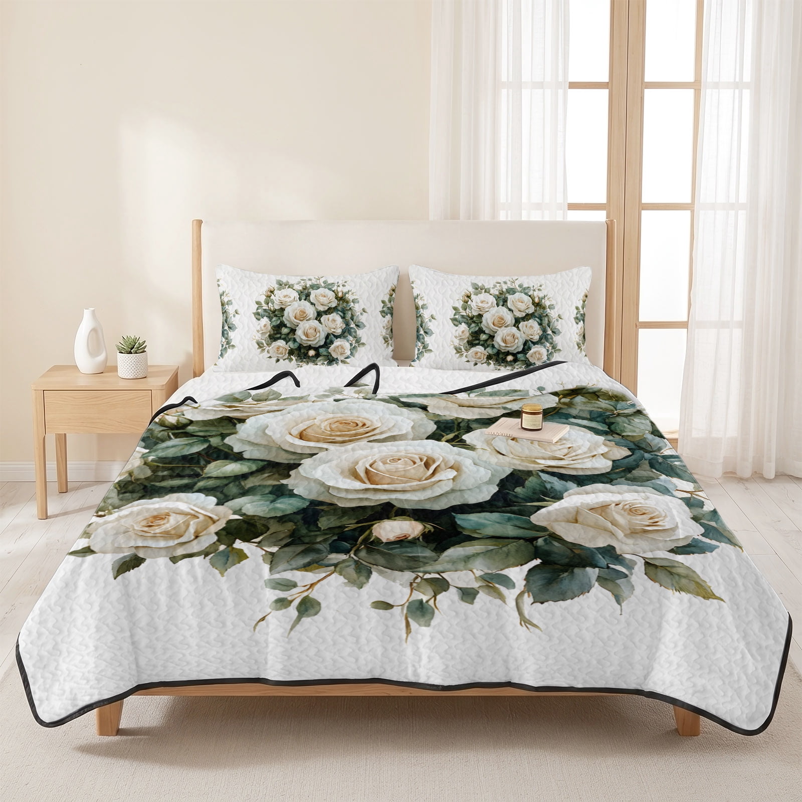 90x96in Quilt Bedding Set, Pastoral Vintage Flower Rose Lightweight ...