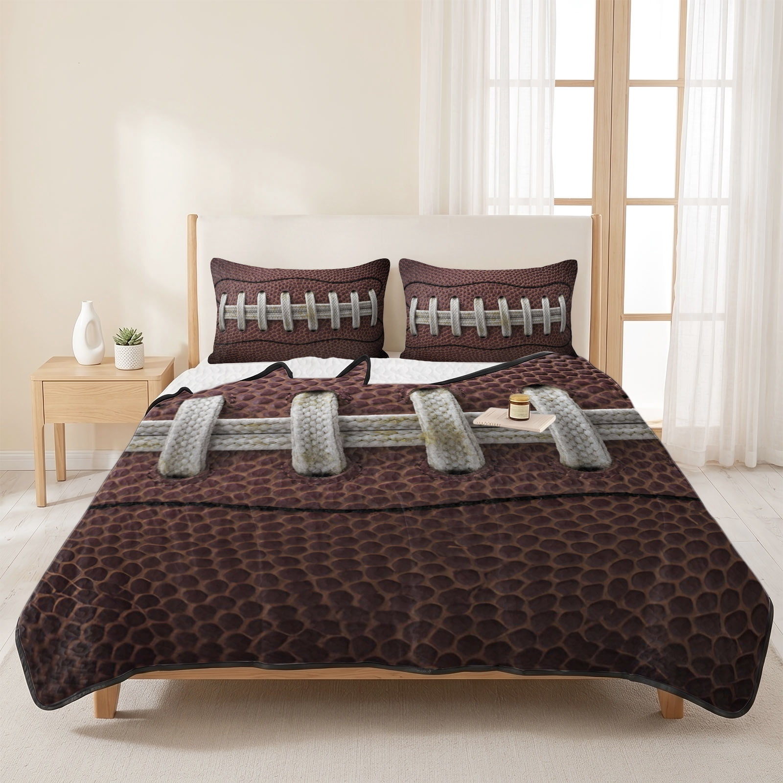 90x96in Quilt Bedding Set, Rugby Football Sport Lightweight Coverlet ...