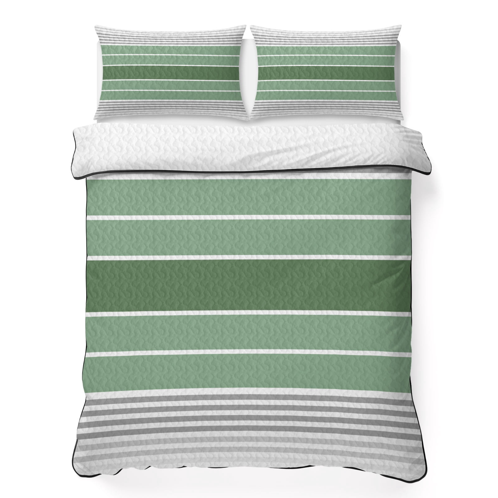 Queen Quilt Bedding Set Sage Green Gradient Stripe Breathable Summer ...