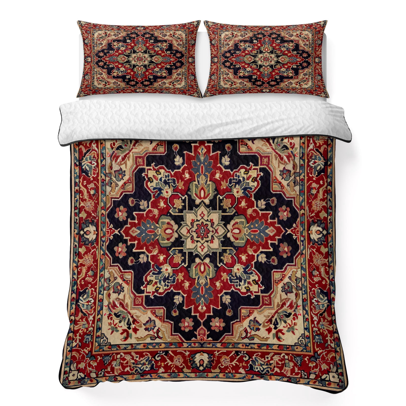 Queen Quilt Bedding Set Tribal Abstract Red Flower Art Breathable ...