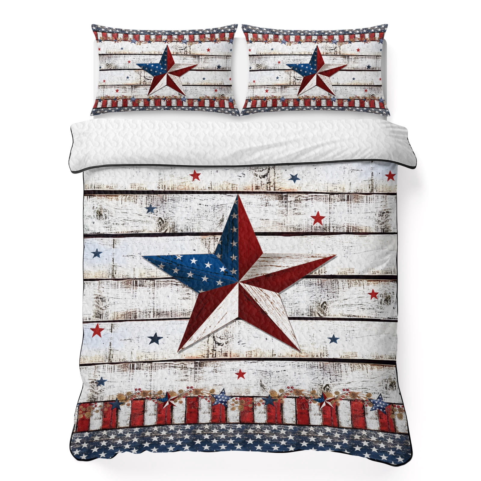 Queen Quilt Bedding Set USA Flag Western Star Breathable Summer Cooling ...