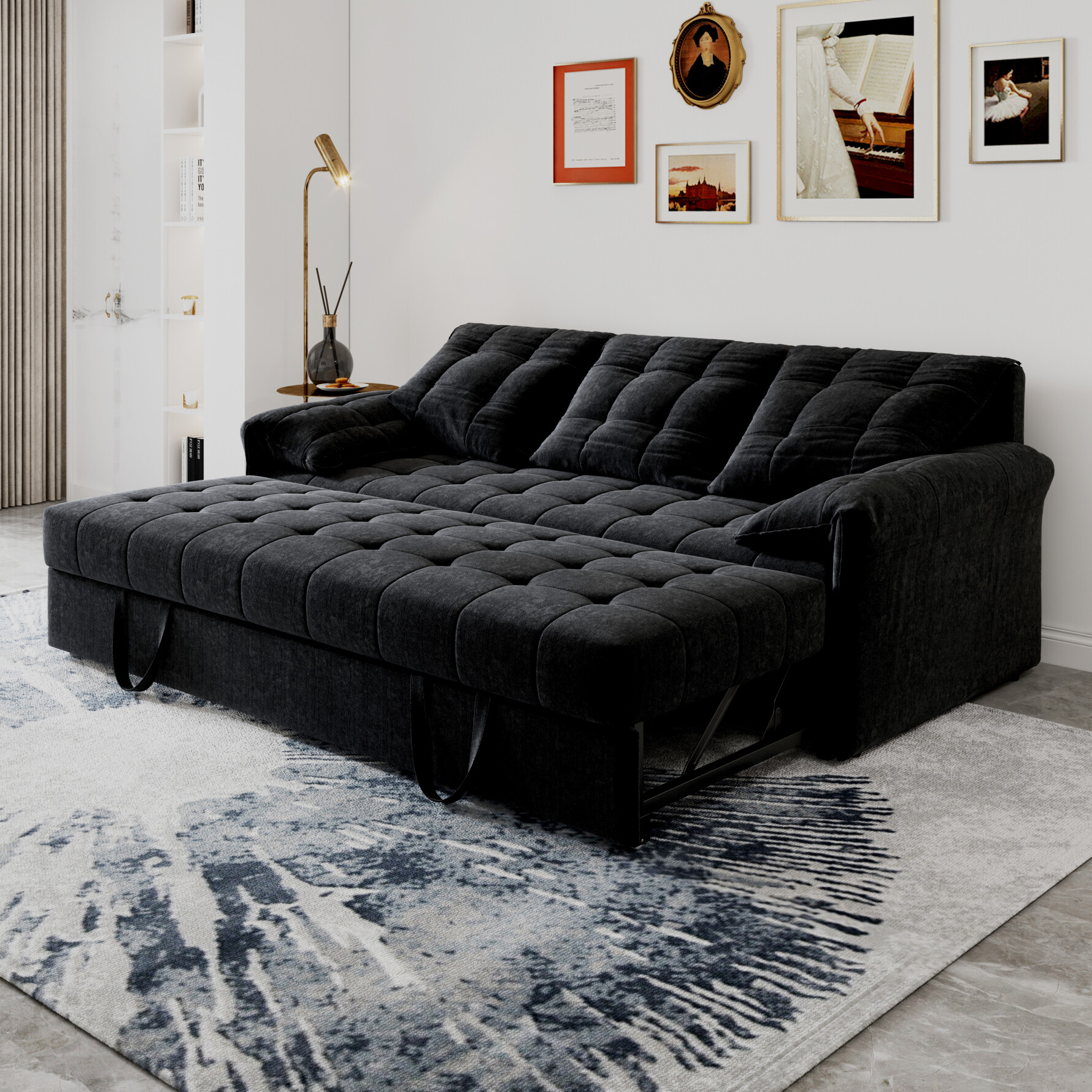 91 Inch Convertible Sofa Bed Pull Out Sleeper Sofa with Chenille Fabric ...