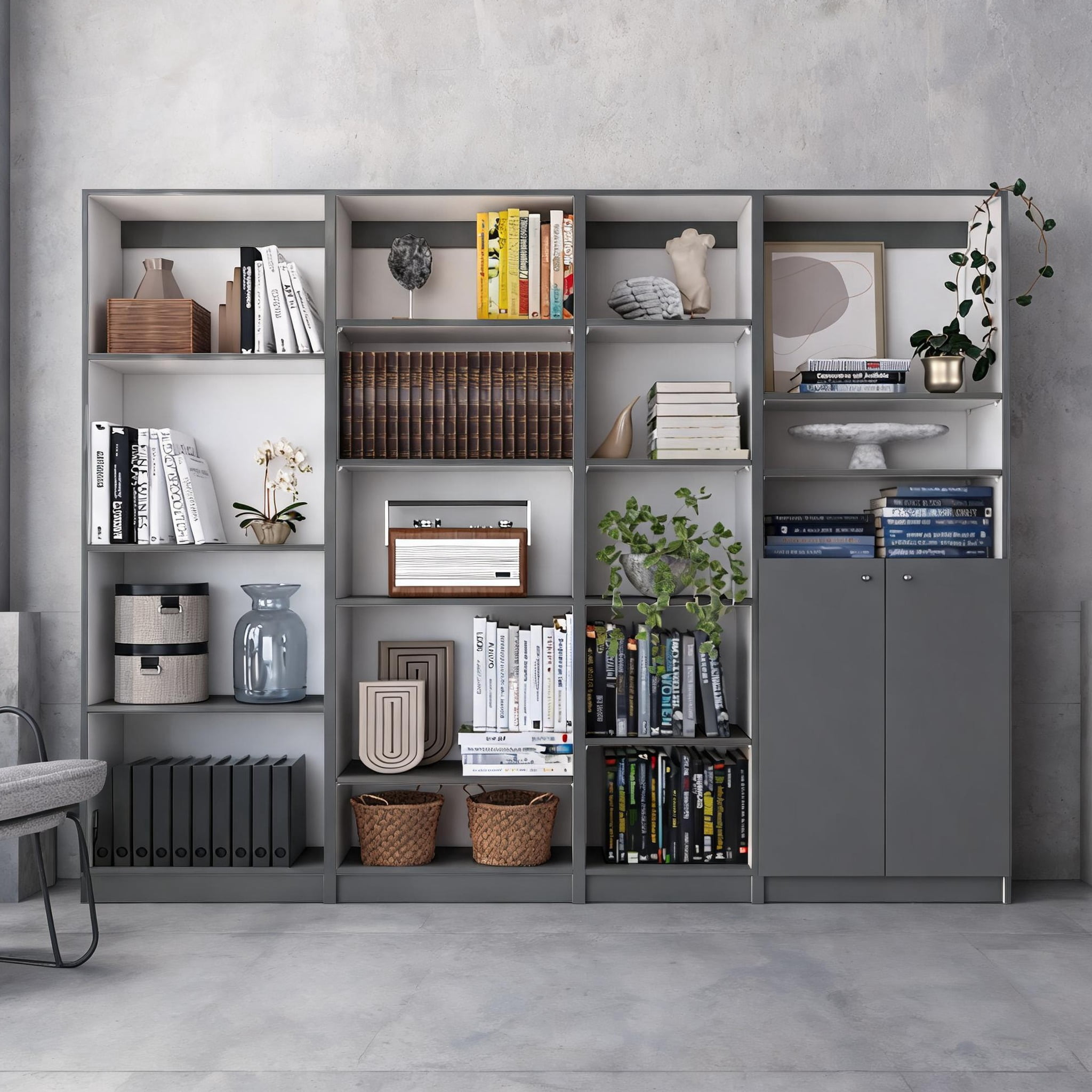 91 Inch Wide Modern Minimalist 4 Piece Home Storage Bookcase Set with ...