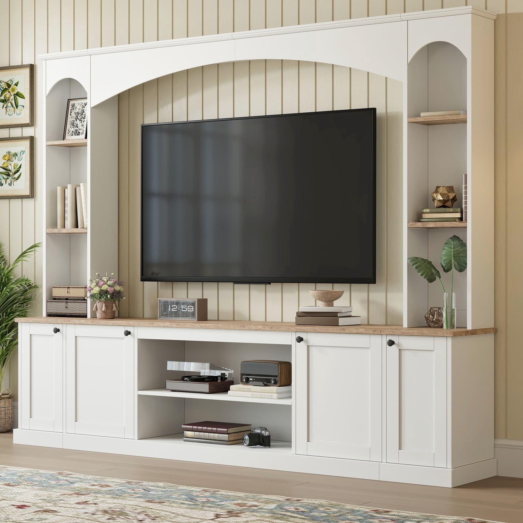 91"W Wall Unit TV Stand with Storage for TVs up to 70", Modern Wall ...
