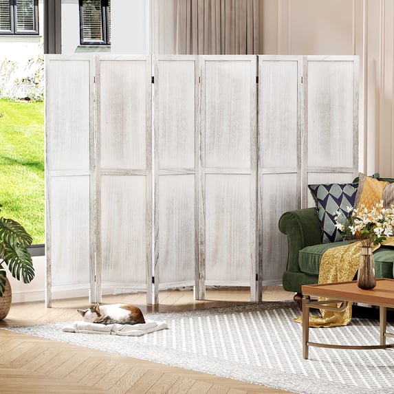 91" Wooden Room Divider Screen, 4/6 Panels Folding Privacy Screen For ...
