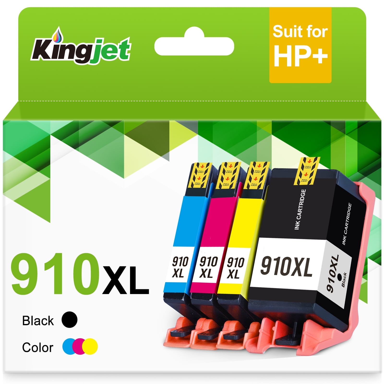 Kingjet 910XL Ink Cartridge 4-Pack, Black, Cyan, Magenta, Yellow, High ...