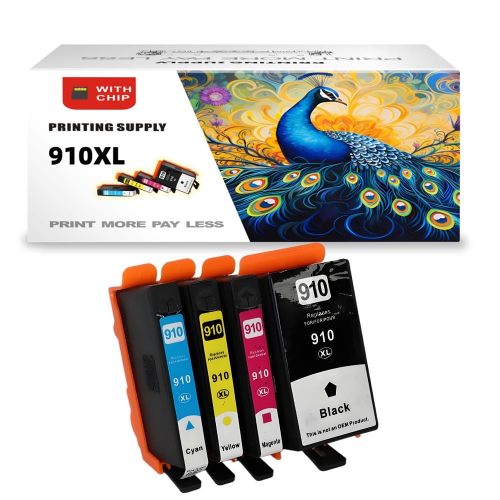 910 XL 4-Pack B/C/M/Y Ink Cartridge Compatible for HP 910XL, Fits for ...