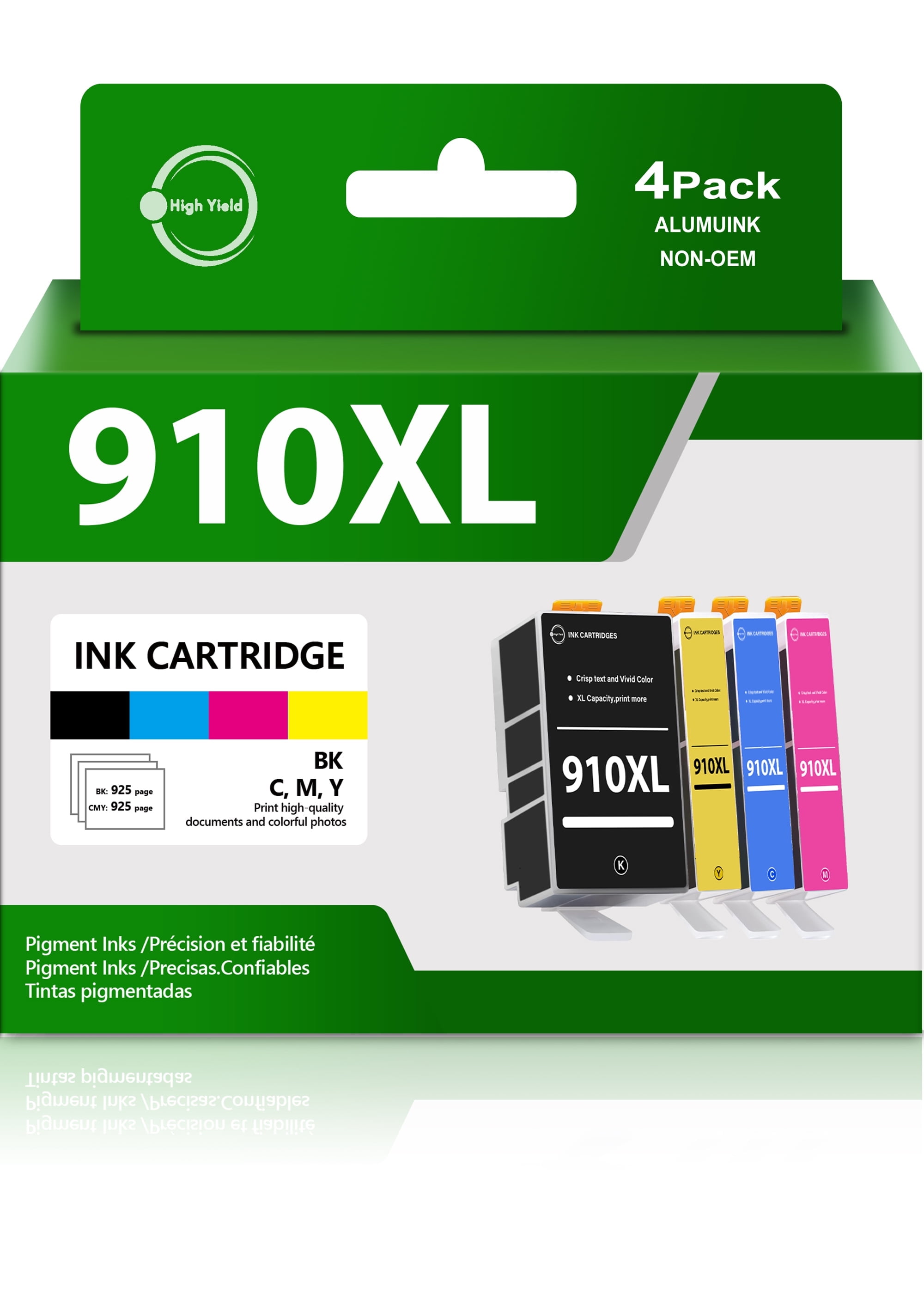 910XL High-Yield Ink Cartridges (4 Pack, Black/Cyan/Magenta/Yellow) Ink ...