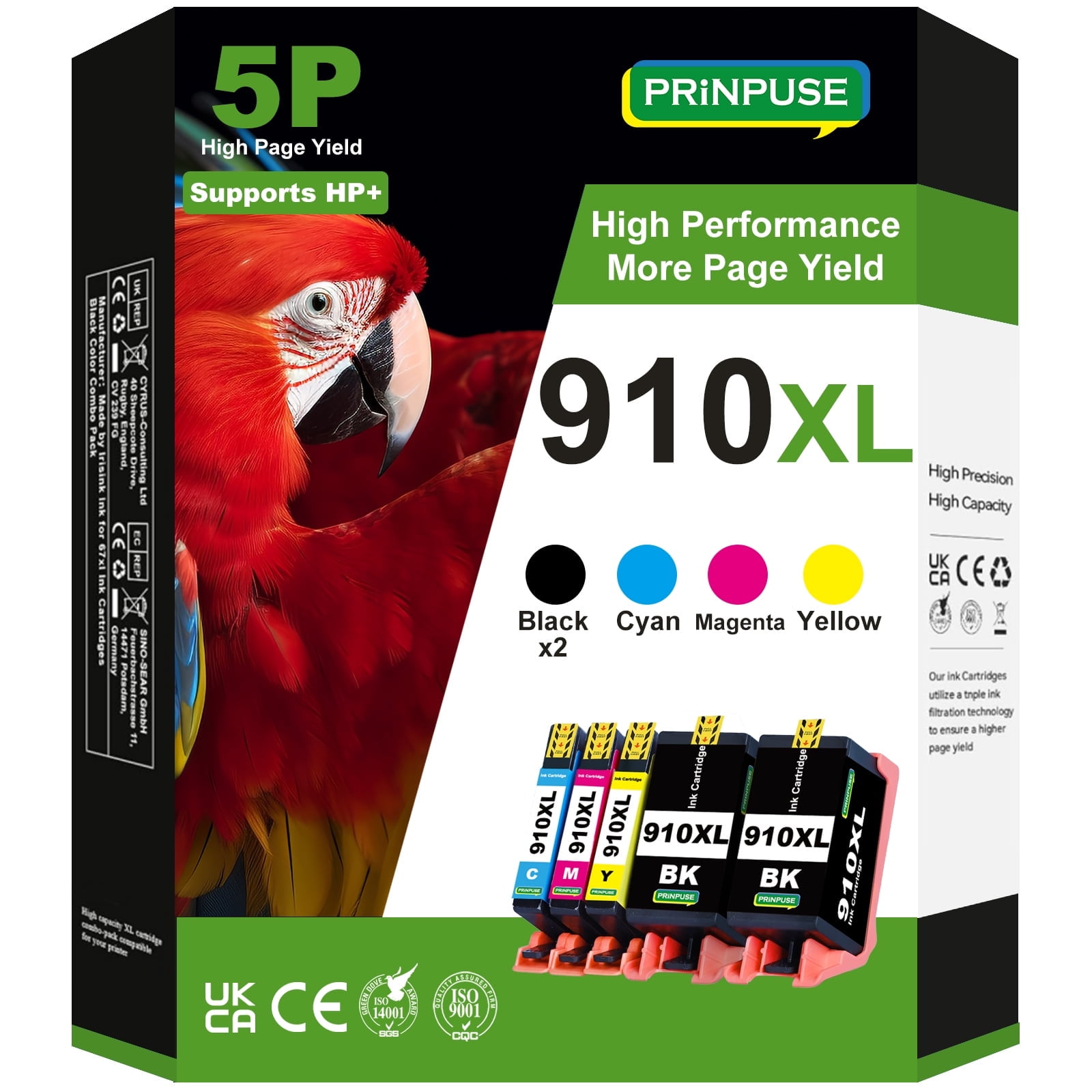 PRINPUSE 910XL Ink Cartridge, Compatible for HP 910, OfficeJet 8010e ...
