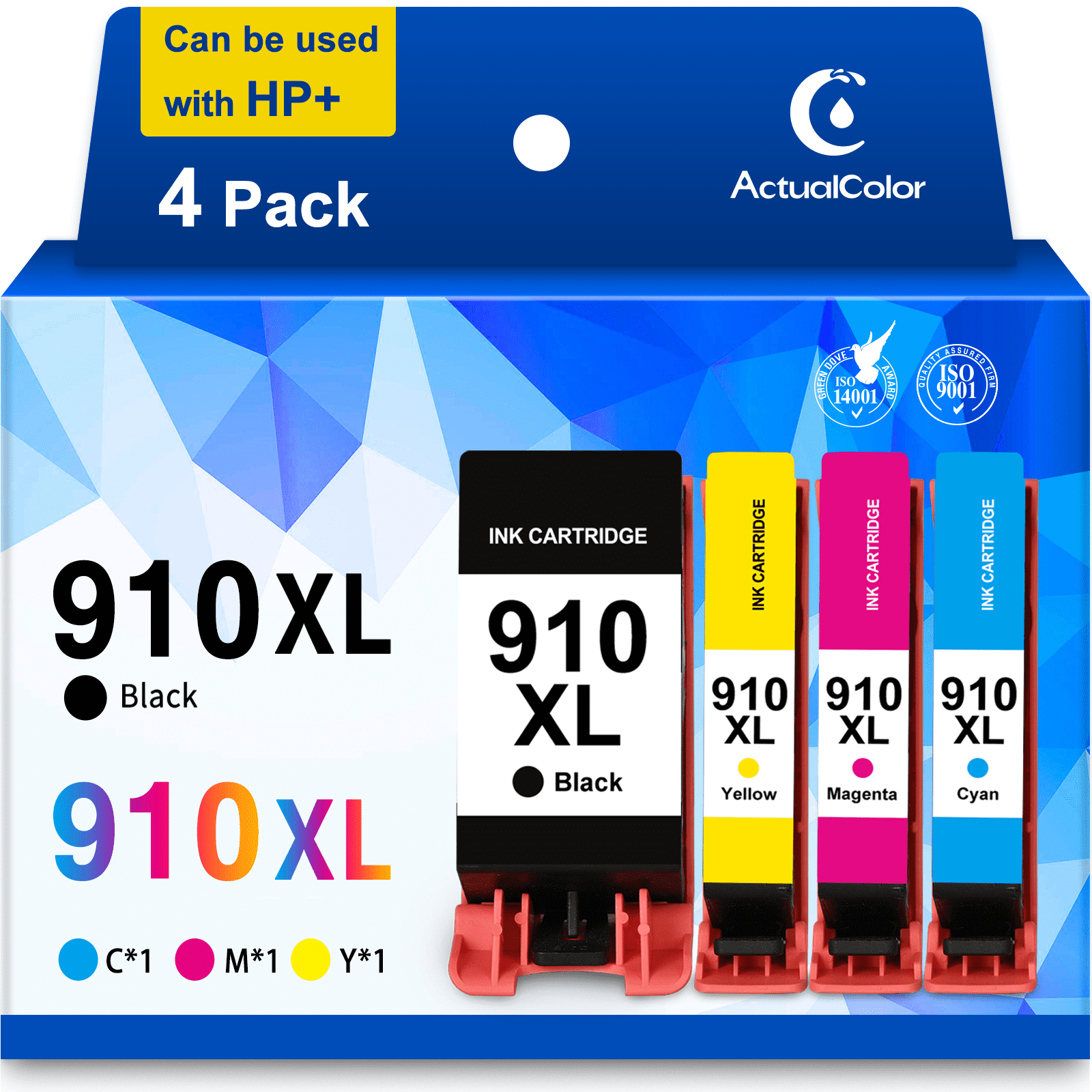 4-Pack 910XL Ink Cartridges for HP OfficeJet Pro 8015e, 8022, 8025, 8035 Printers (Black, Cyan ...