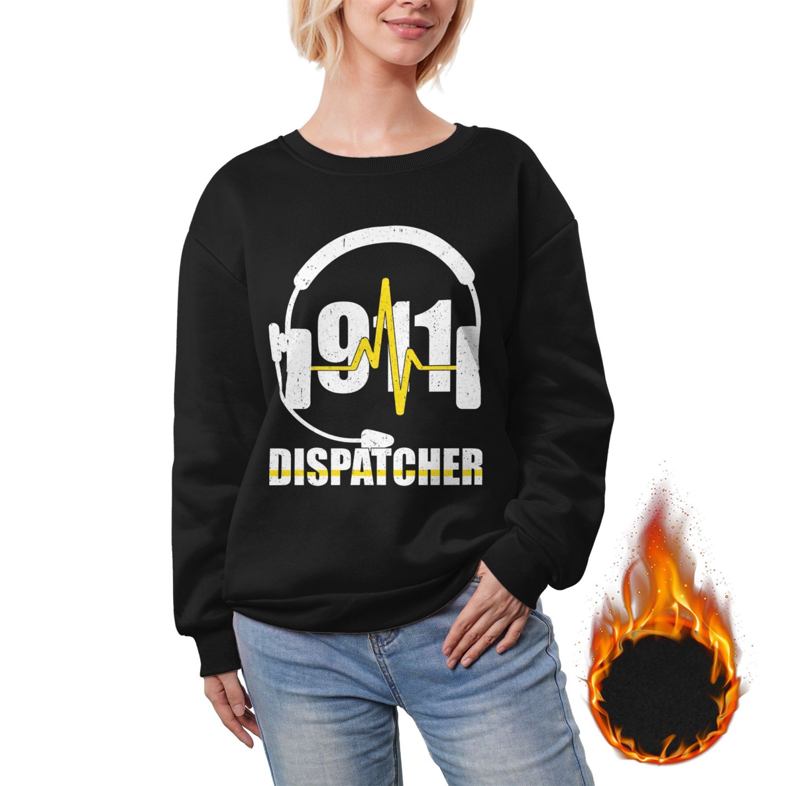 911 Dispatcher Heartbeat Thin Gold Line Long Sleeve Pullover for Women ...