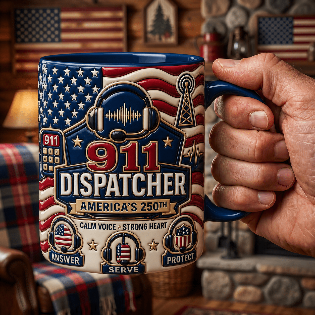 911 Dispatcher Mug 3D Effect Patriotic USA 250th Emergency Dispatch ...