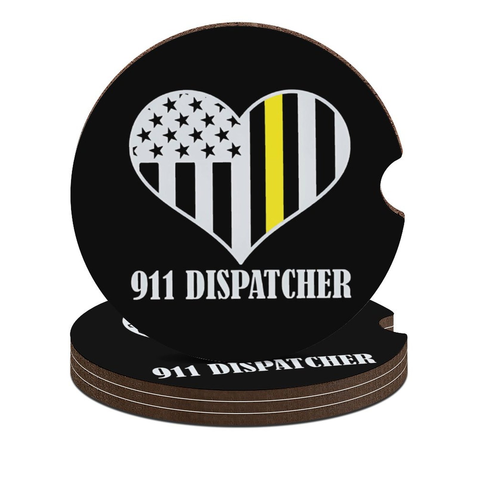 911 Dispatcher Thin Gold Line Heart Car Coasters for Drinks with A ...