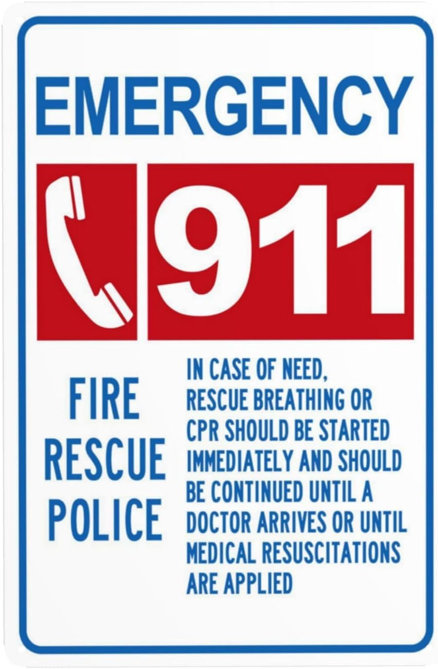 911 Emergency Fire Rescue Police Warning Sign, Security Safety Metal ...