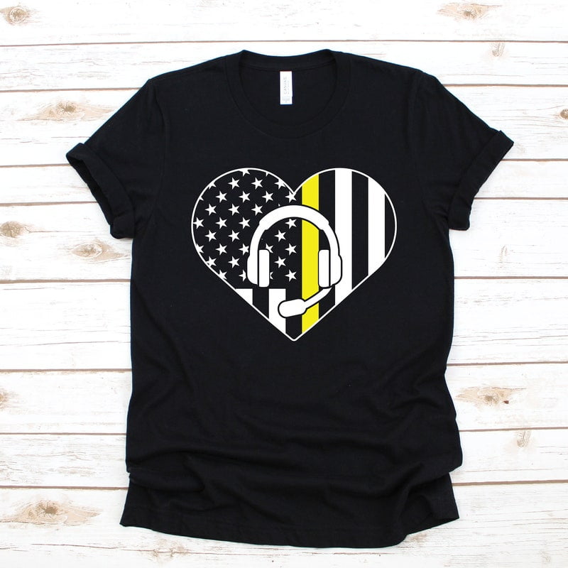 911 Operator Heart Emergency Dispatcher Thin Gold Line Graphic T Shirt ...
