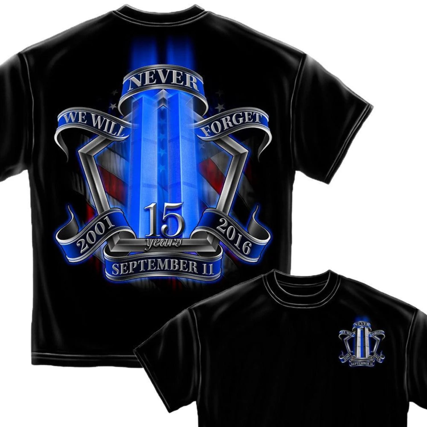 911 Tribute 15 Year Anniversary Patriotic 100% Cotton Black T-Shirt 5X ...