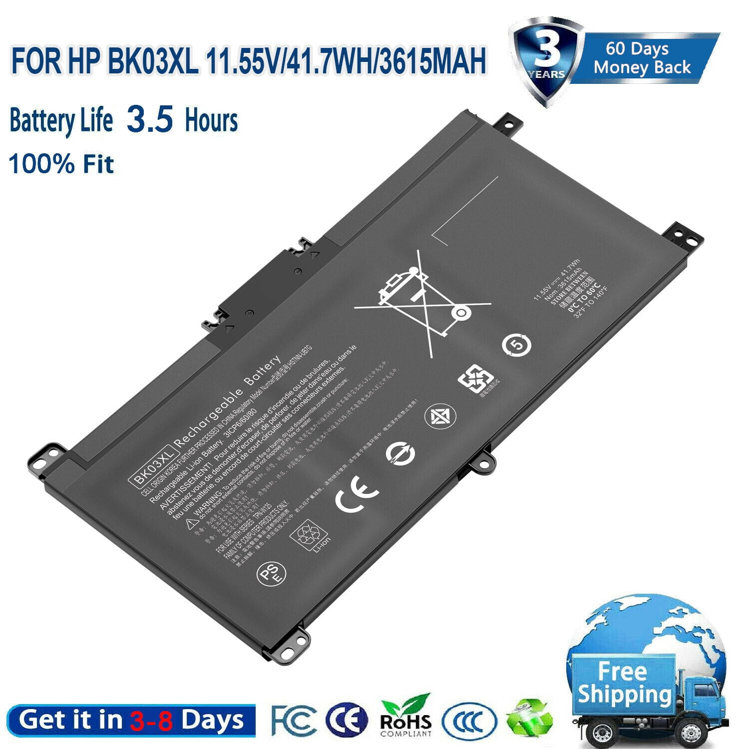 916811-855 BK03XL Battery For HP Pavilion X360 convertible 14-ba000 14m ...