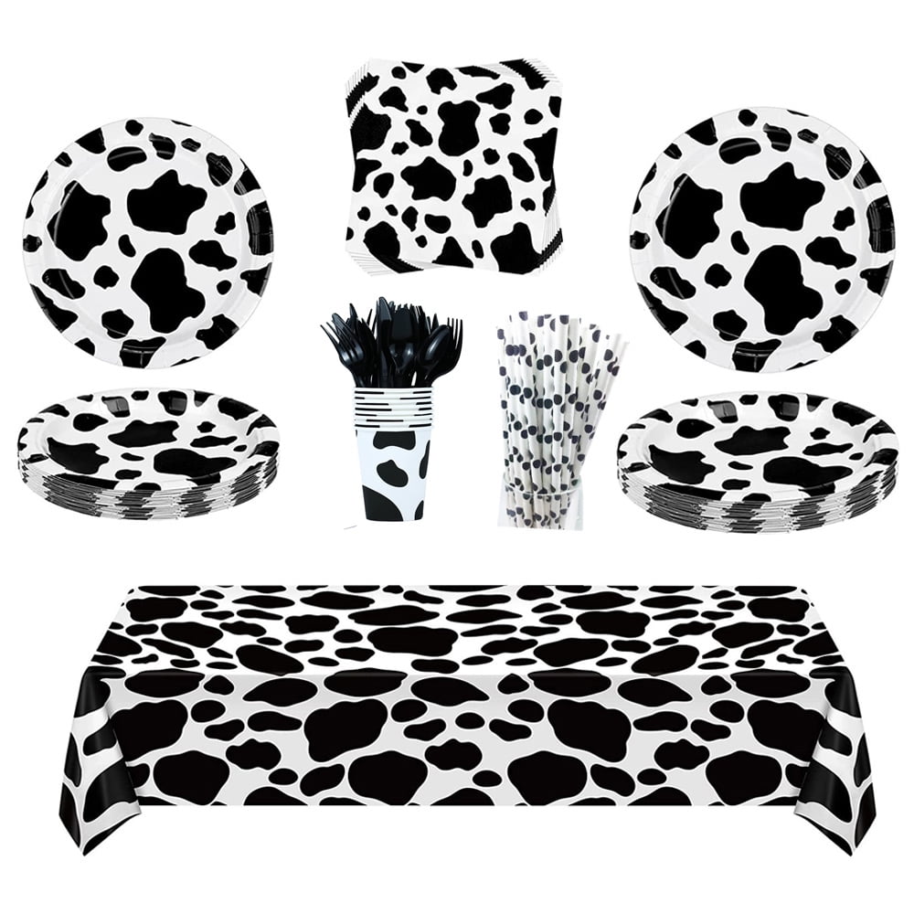 91Pcs Cow Birthday Party Supplies - Farm Cow Print Birthday Party ...