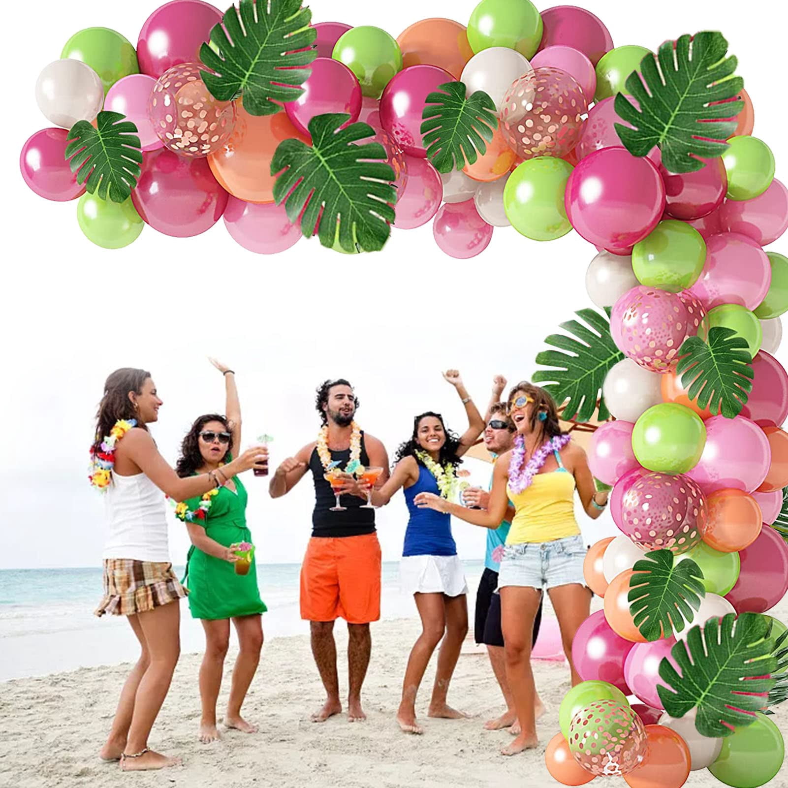 91pcs LEBERY Tropical Balloons Arch Garland Kit, Pink Gold Confetti ...