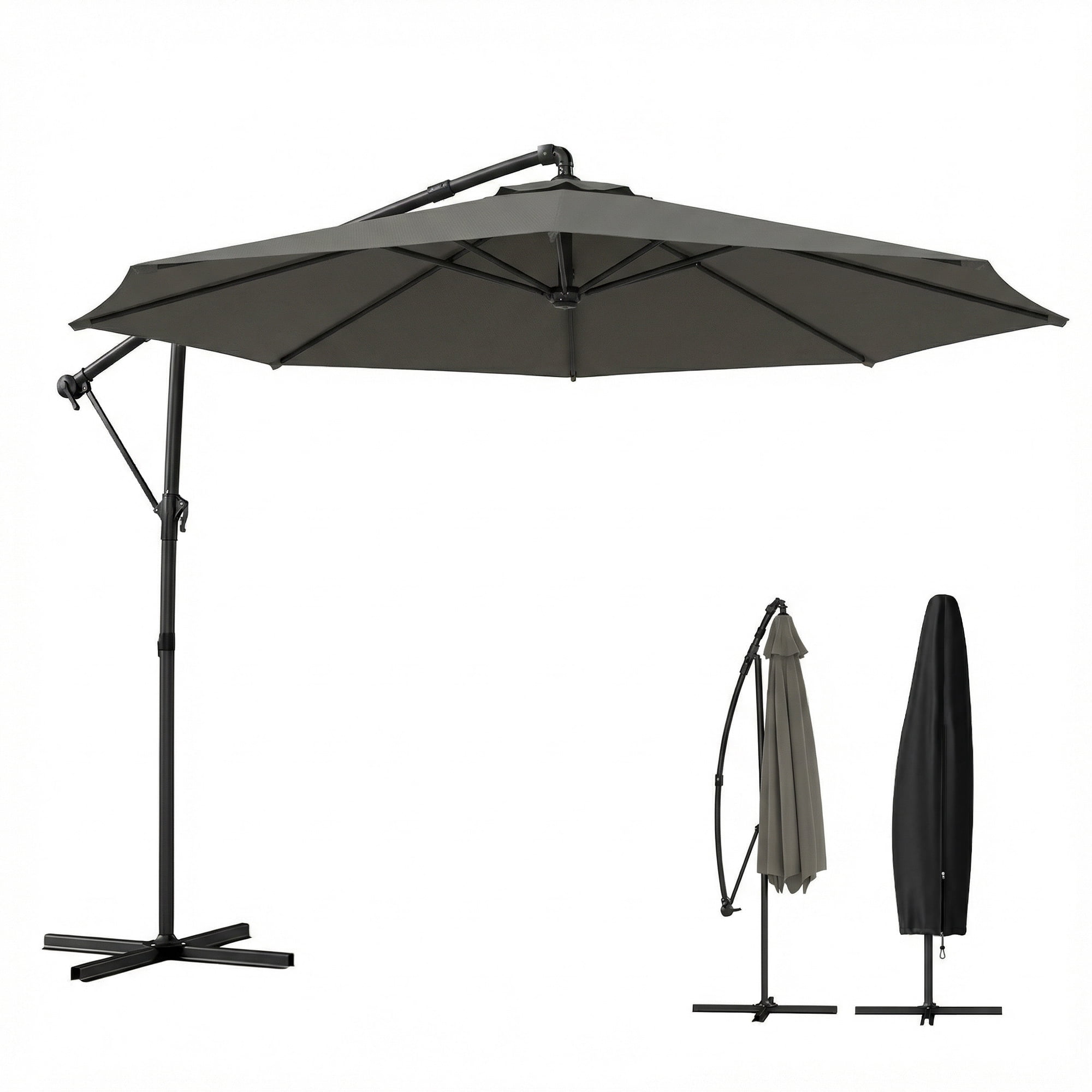 92.5 Inch Gray 10 ft Square Offset Cantilever Patio Umbrella, With ...